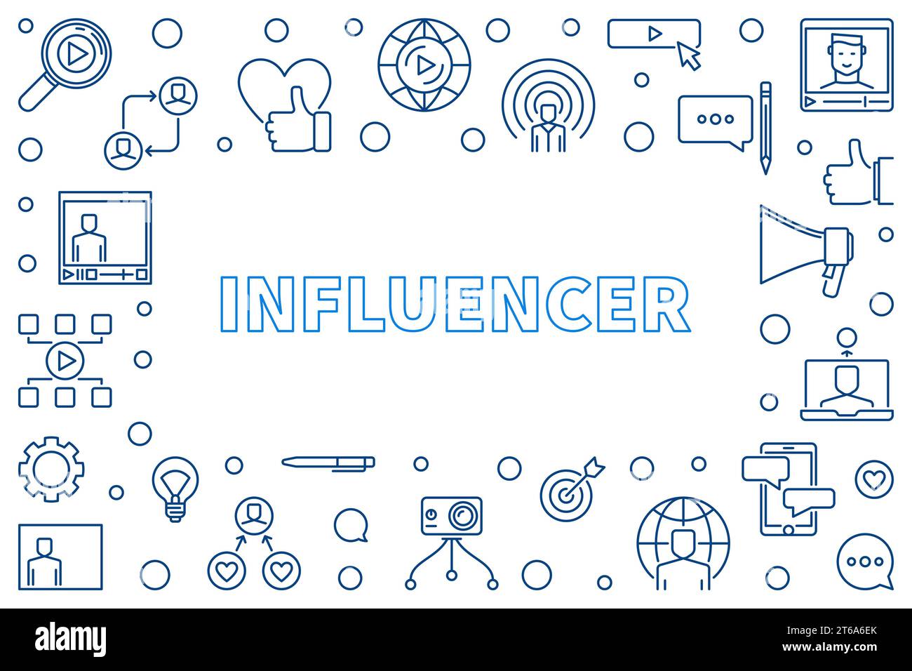Influencer vector concept creative thin line illustration or horizontal ...