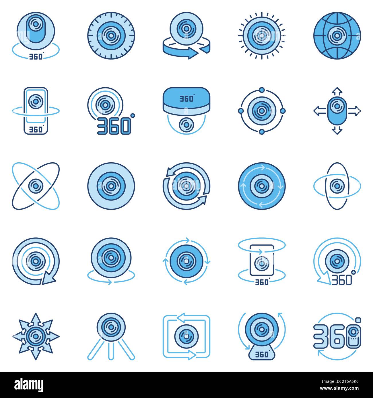 360 degree camera blue creative icons or design elements on white ...