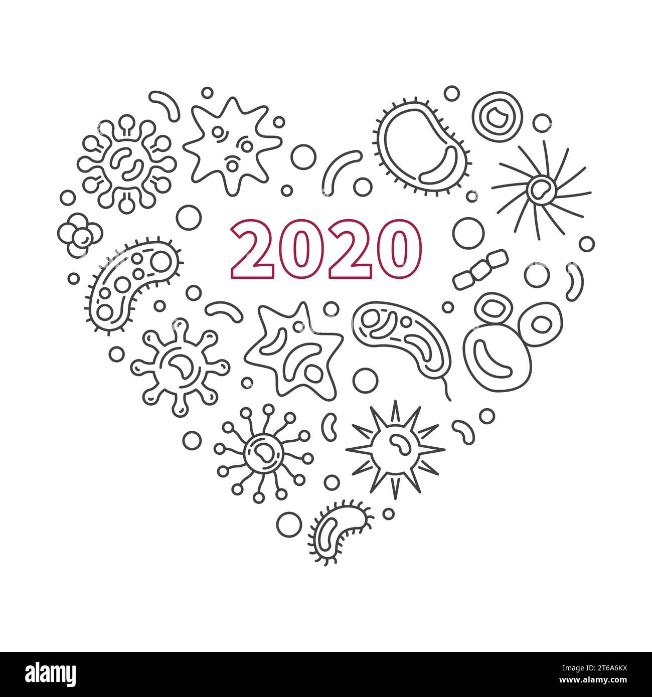 2020 viruses in heart shape vector concept outline illustration Stock ...