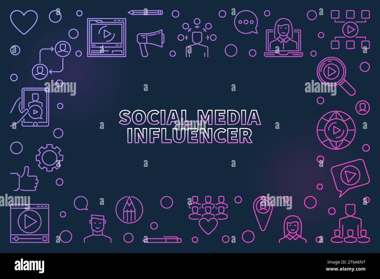 Social Media Influencer concept linear colored vector frame or ...