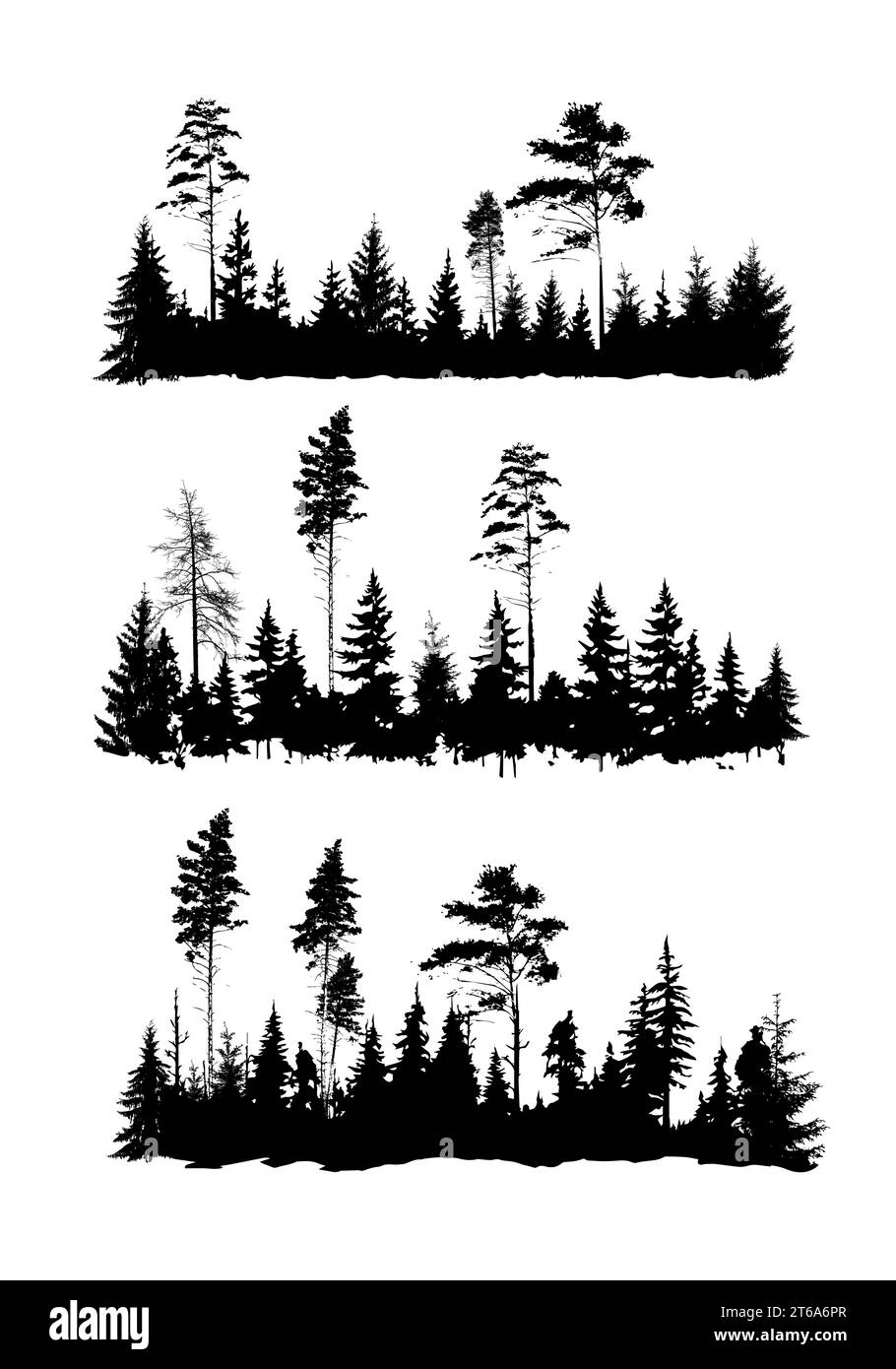Nature silhouette. Forest with trees. hand drawing. Not AI. Vector ...