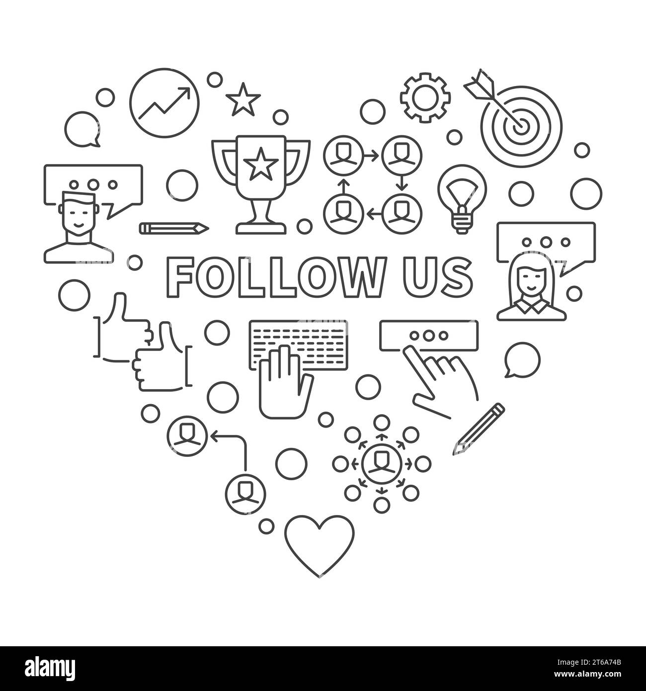 Follow US Heart vector concept illustration in thin line style Stock ...