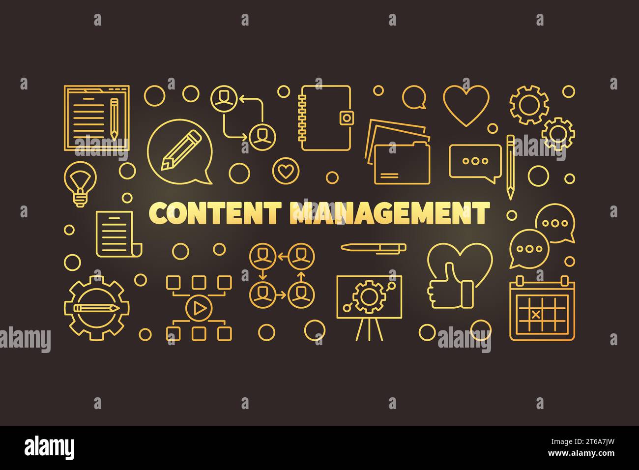 Content Management vector golden concept outline horizontal banner or ...