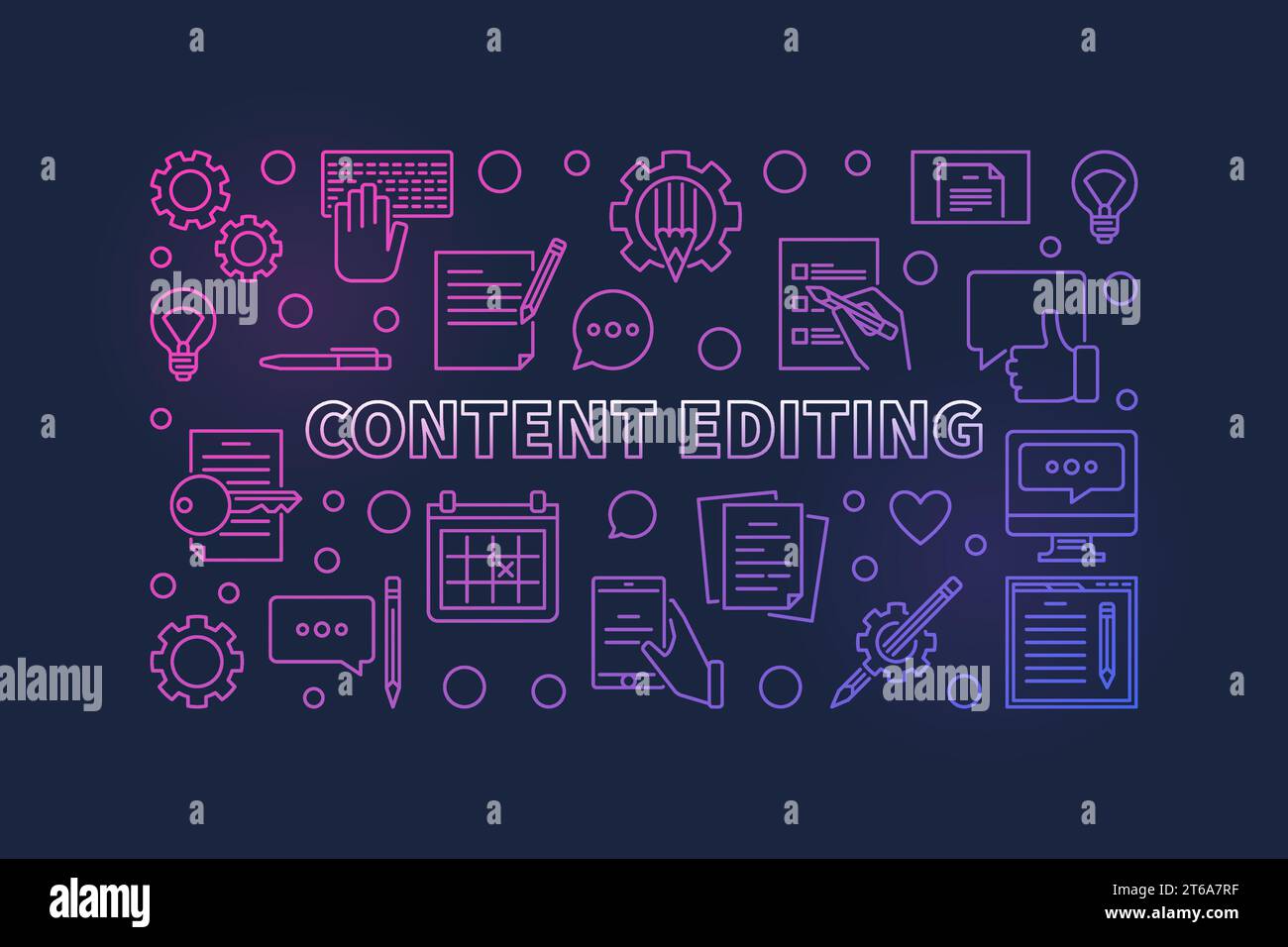 Content Editing vector concept colorful outline horizontal banner or ...