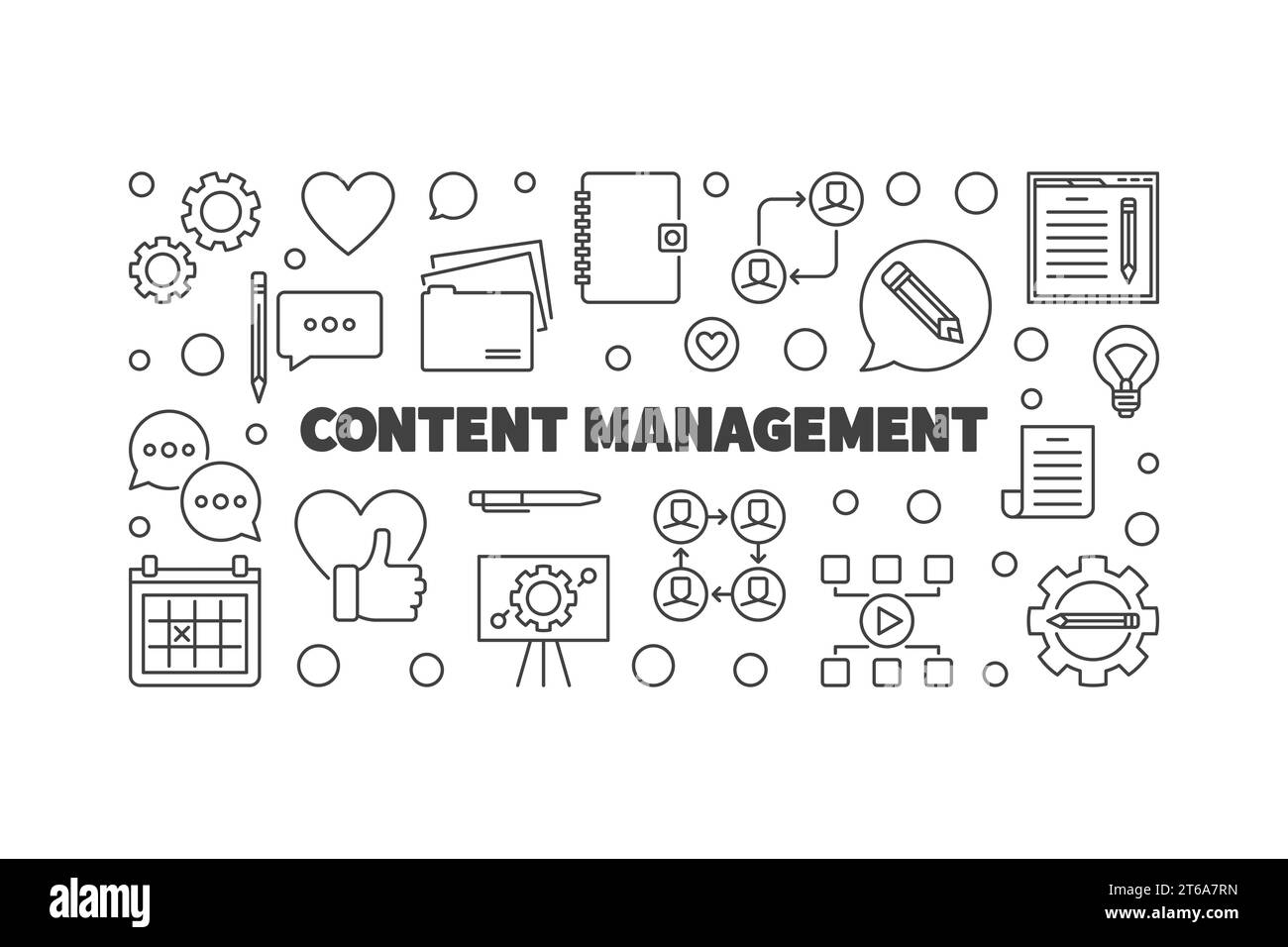 Content Management vector simple concept thin line horizontal banner or ...