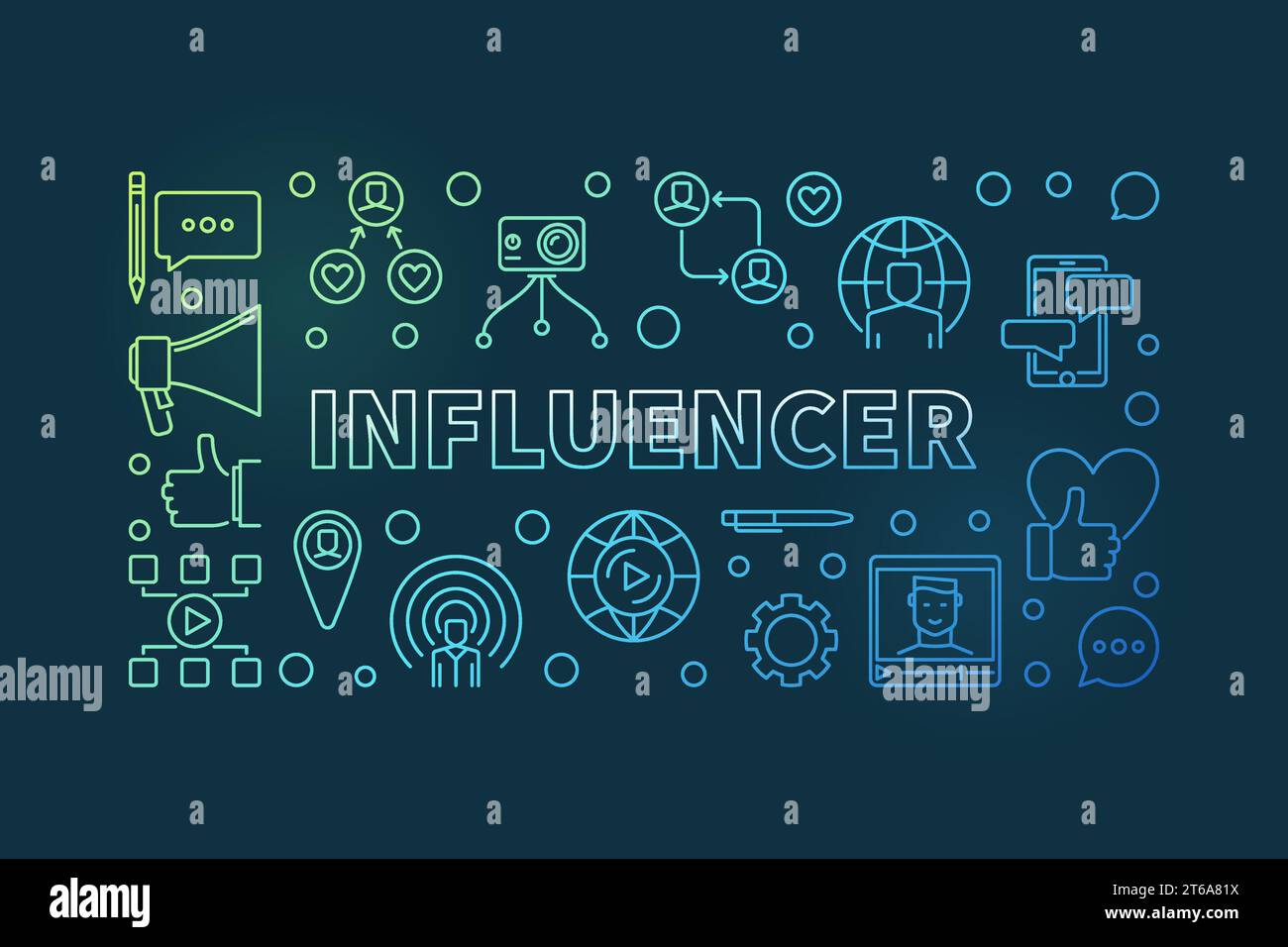 Influencer vector concept creative thin line horizontal illustration or ...