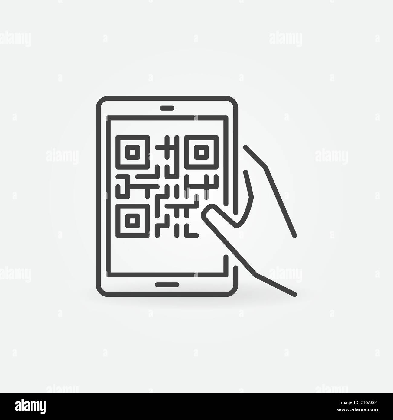 Hand holding Tablet with QR Code vector thin line concept icon or ...