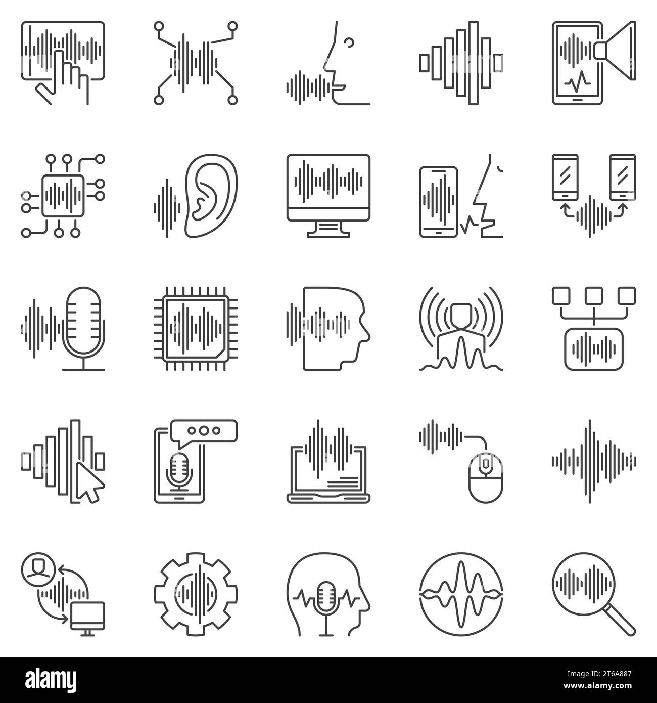Speech and Voice Recognition outline icons set. Vector voice control ... Speech and Voice Recognition outline icons set. Vector voice control ...