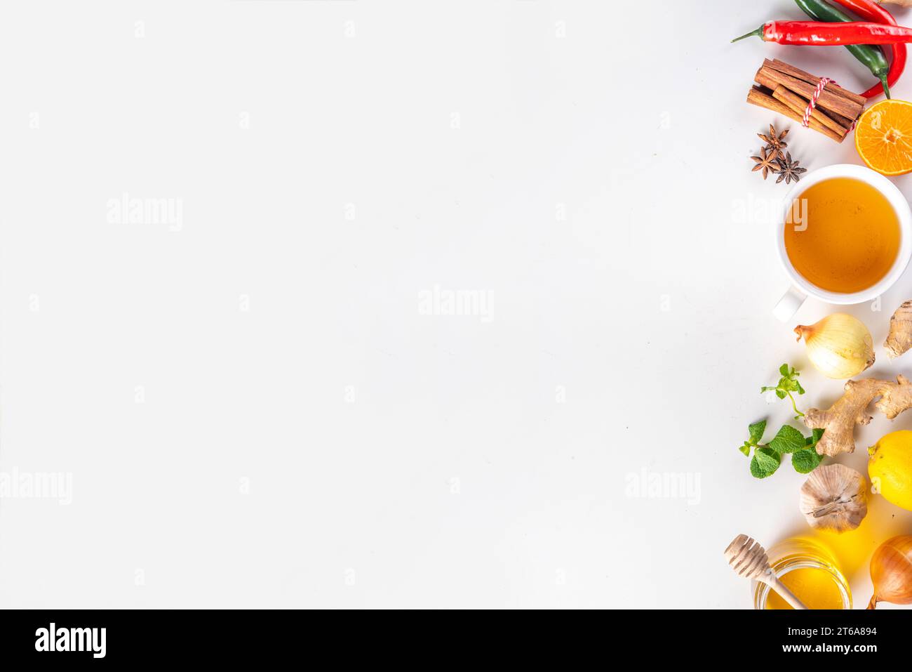 Traditional cold and flu remedy ingredients on white background. Set of ...