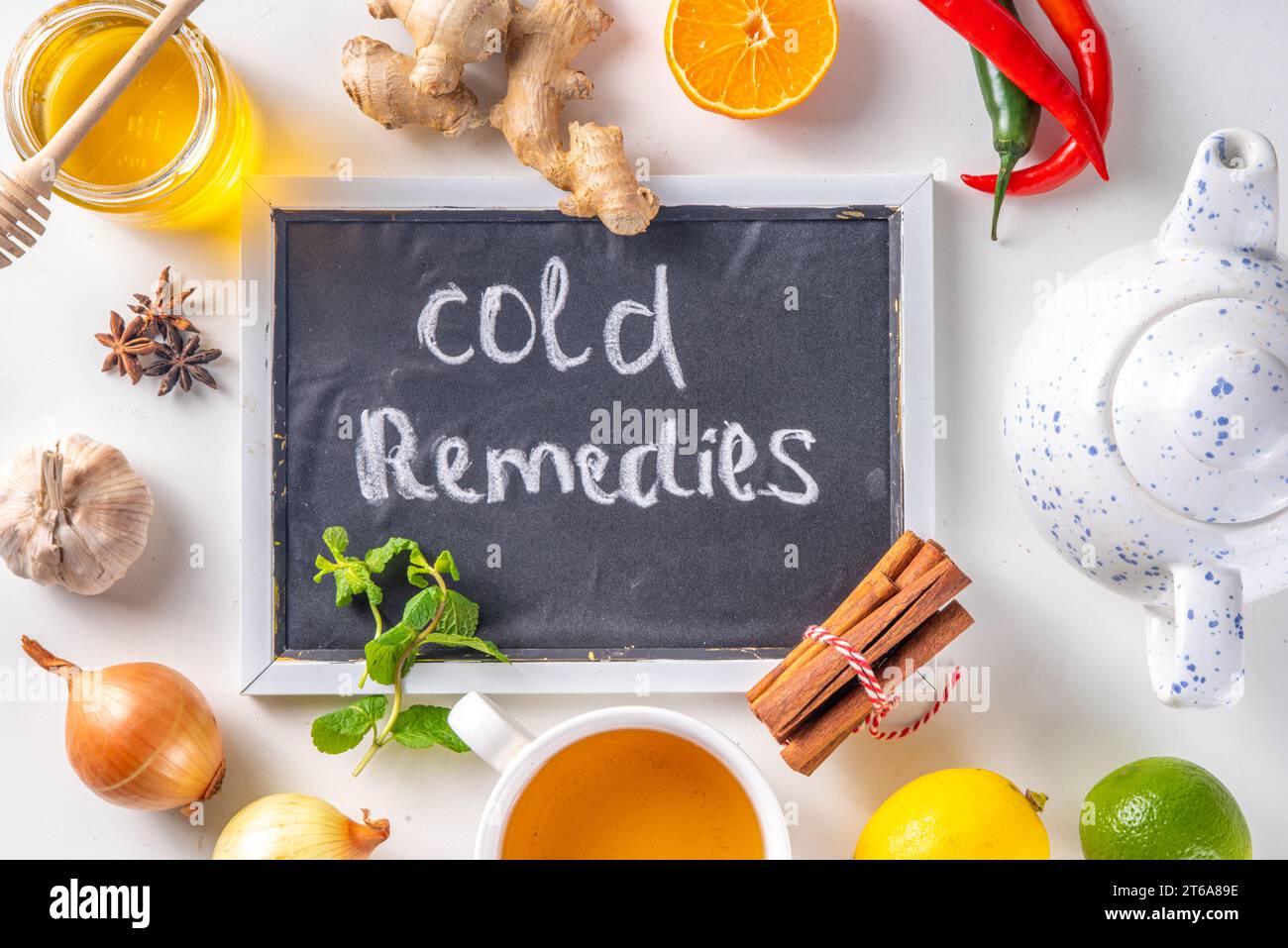 Traditional cold and flu remedy ingredients on white background. Set of ...