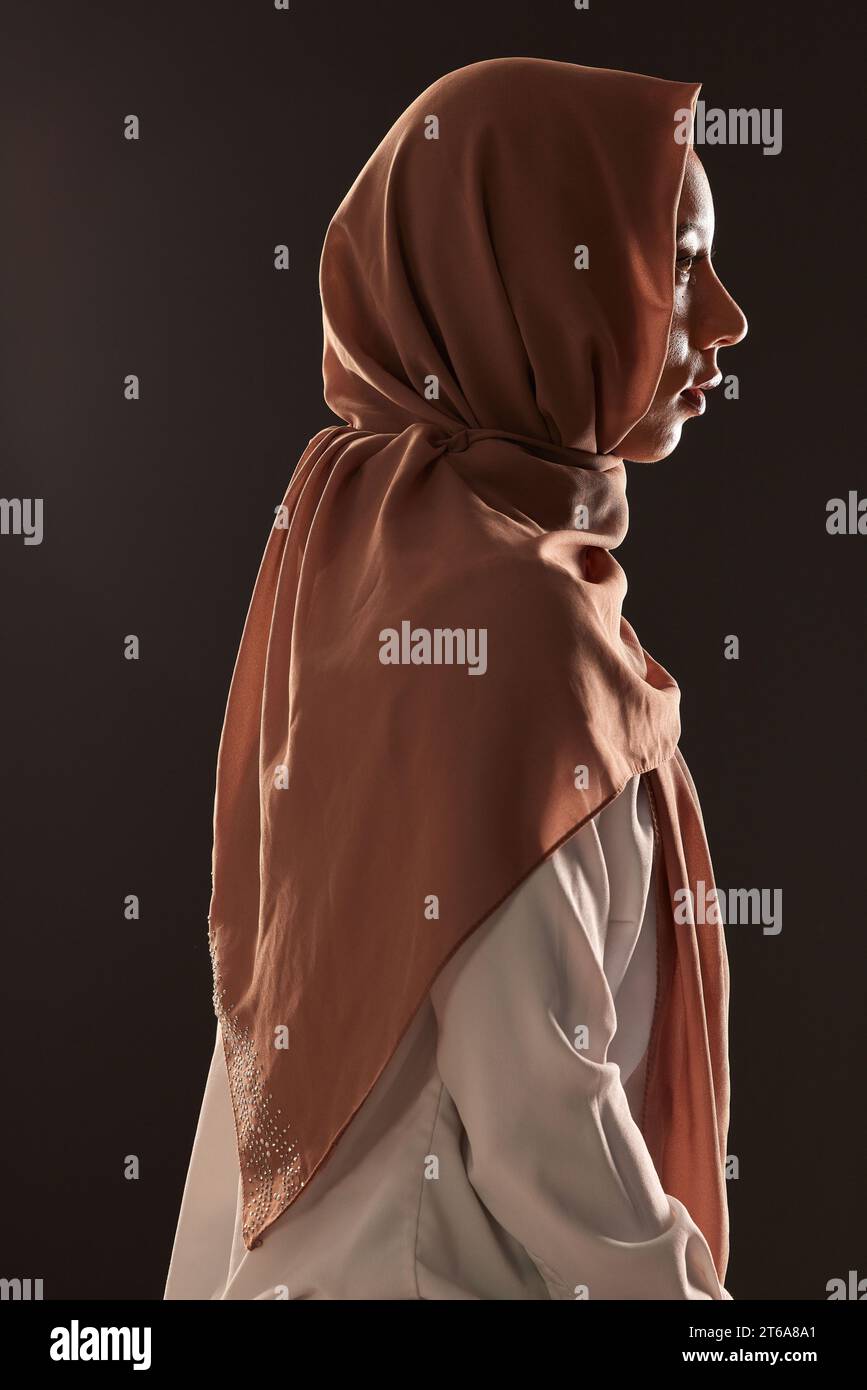 Muslim woman, profile and hijab for religion, islam or praise in faith ...