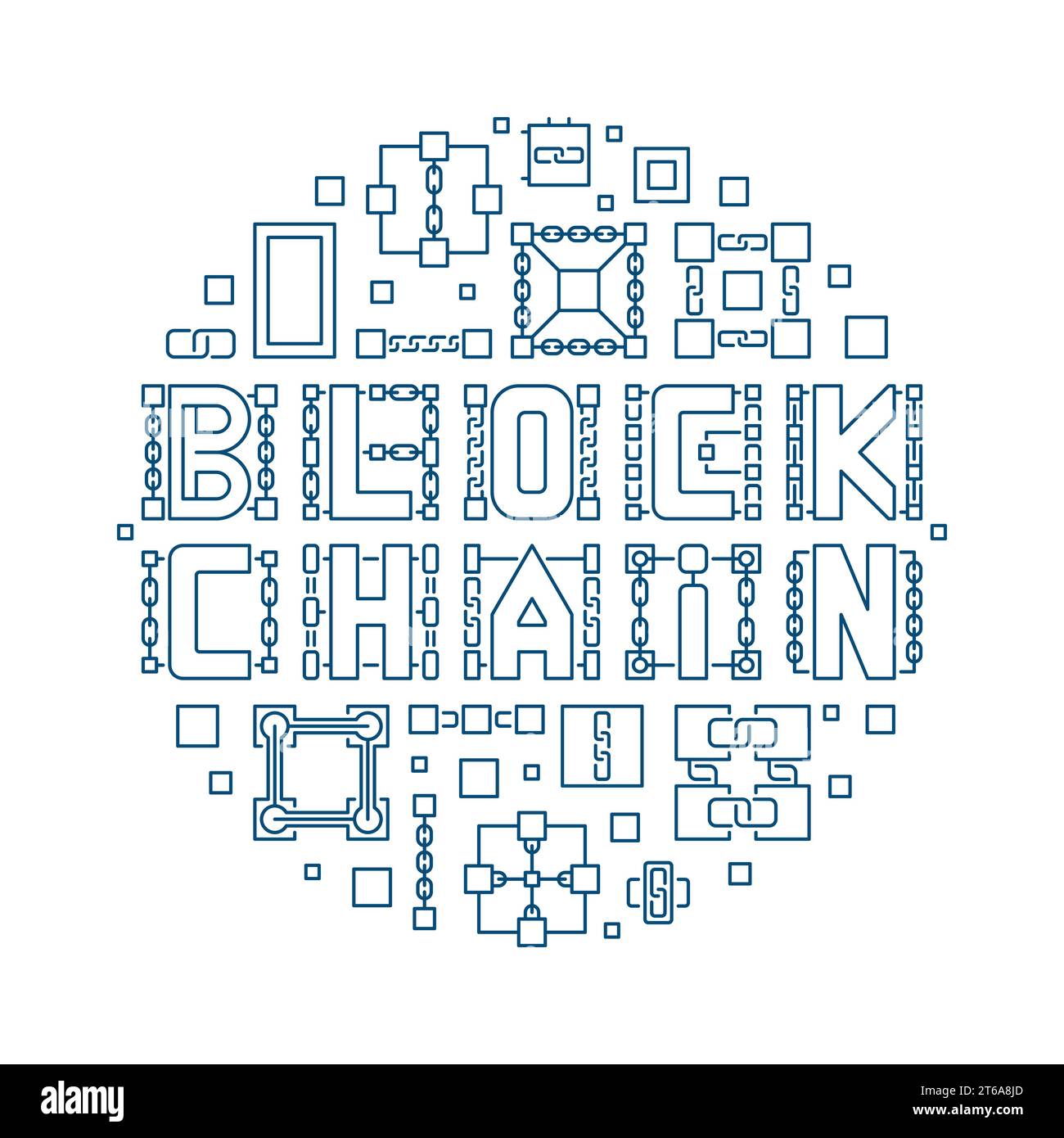 Block Chain vector linear modern round illustration. Blockchain and Cryptocurrency circular ...