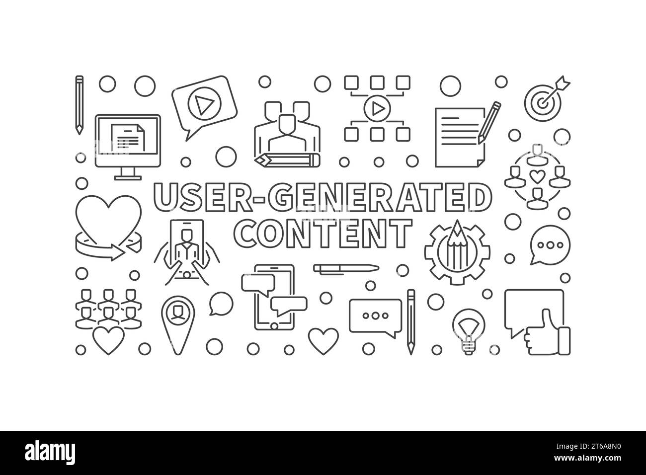 User-Generated Content linear horizontal banner. Vector UGC concept thin line illustration Stock ...