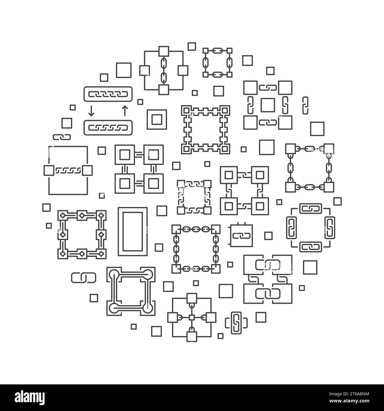 Blockchain Technology concept minimal outline banner or vector round ...