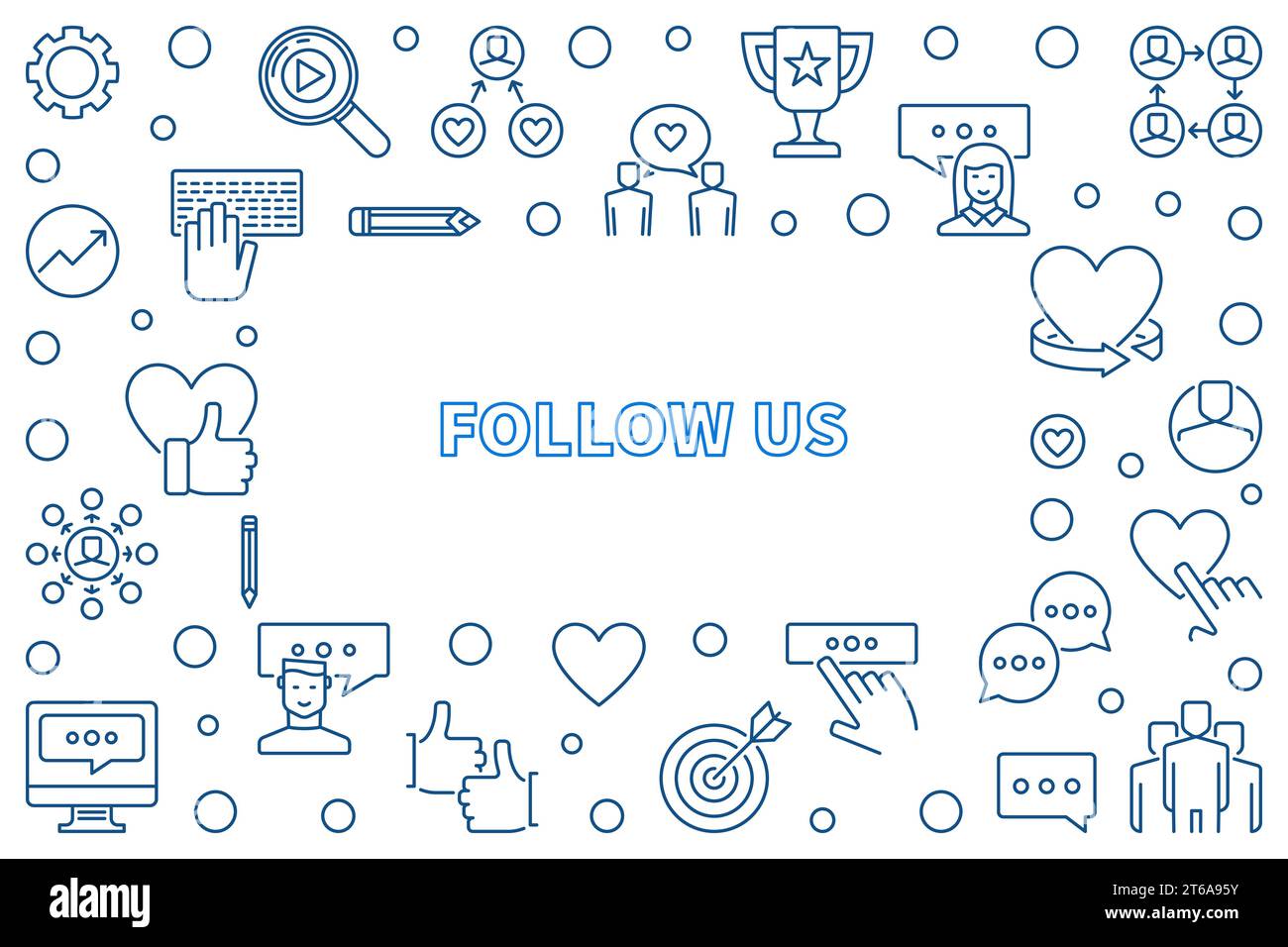 Follow US concept horizontal frame in thin line style. Vector ...