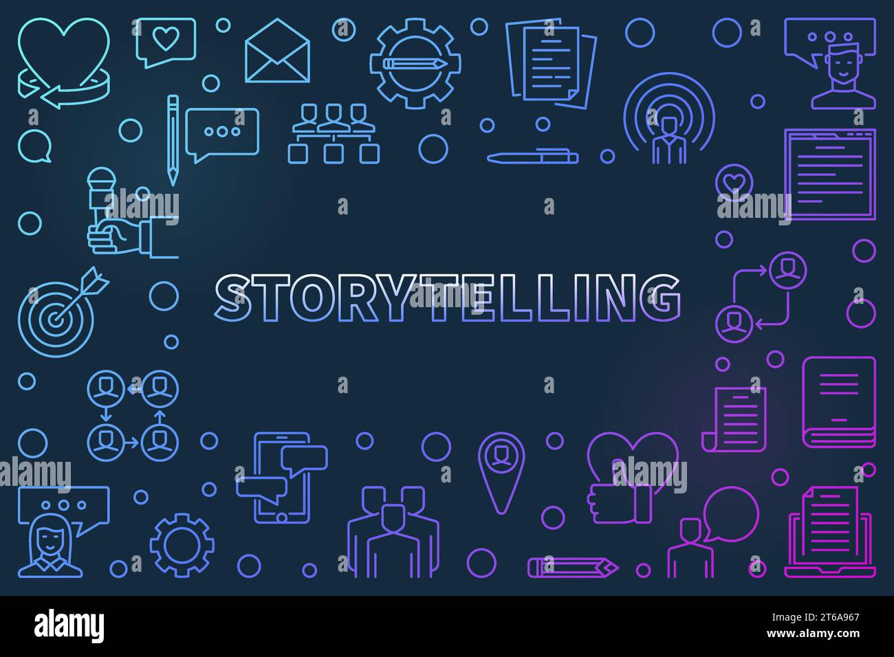 Storytelling vector concept colorful outline horizontal frame on dark ...