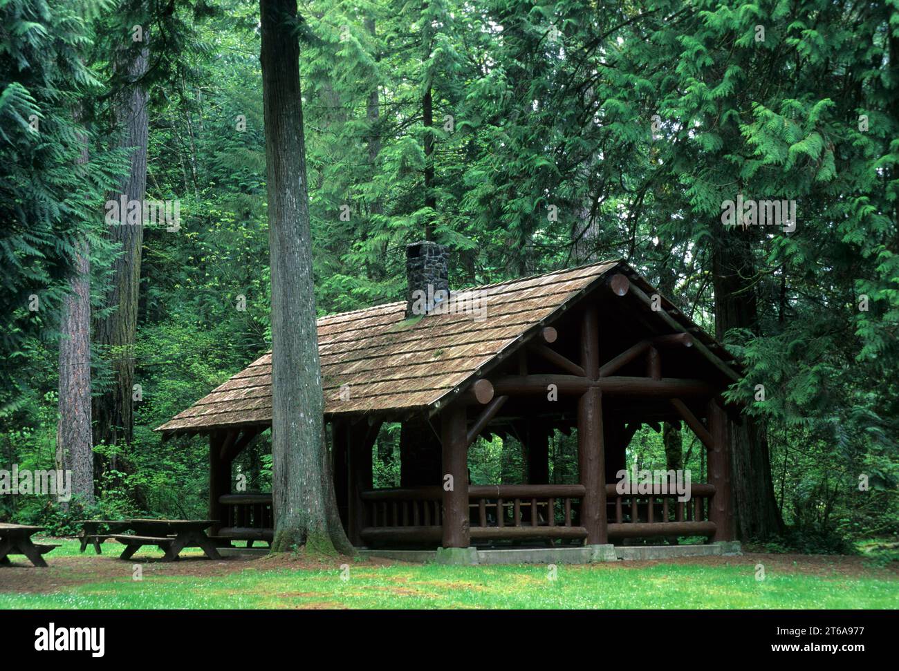 Picnic shelter, Lewis & Clark State Park, Washington Stock Photo - Alamy
