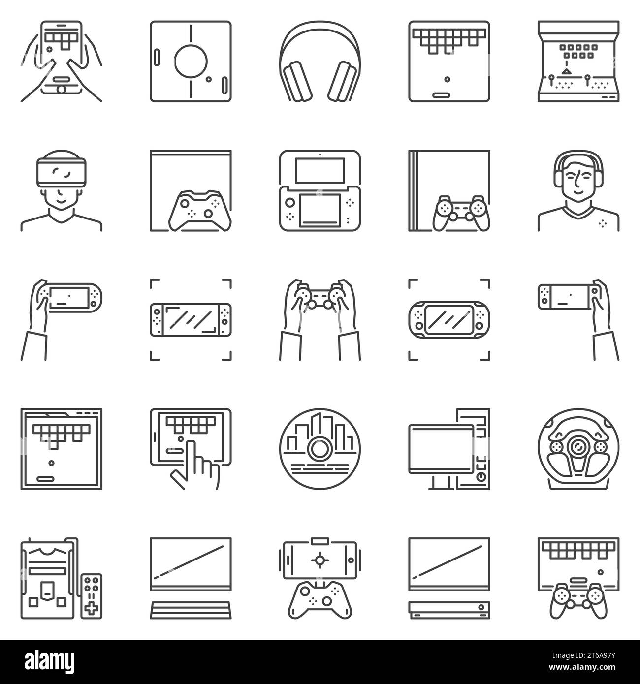 Video game outline vector icons set. PC, Home console, Mobile and ...