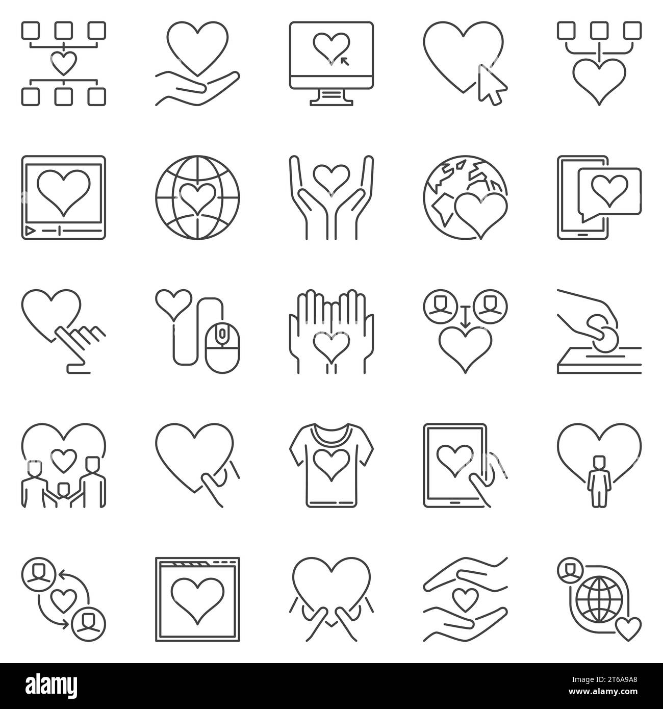 Charity and Donation outline icons set. Vector donating and people ...