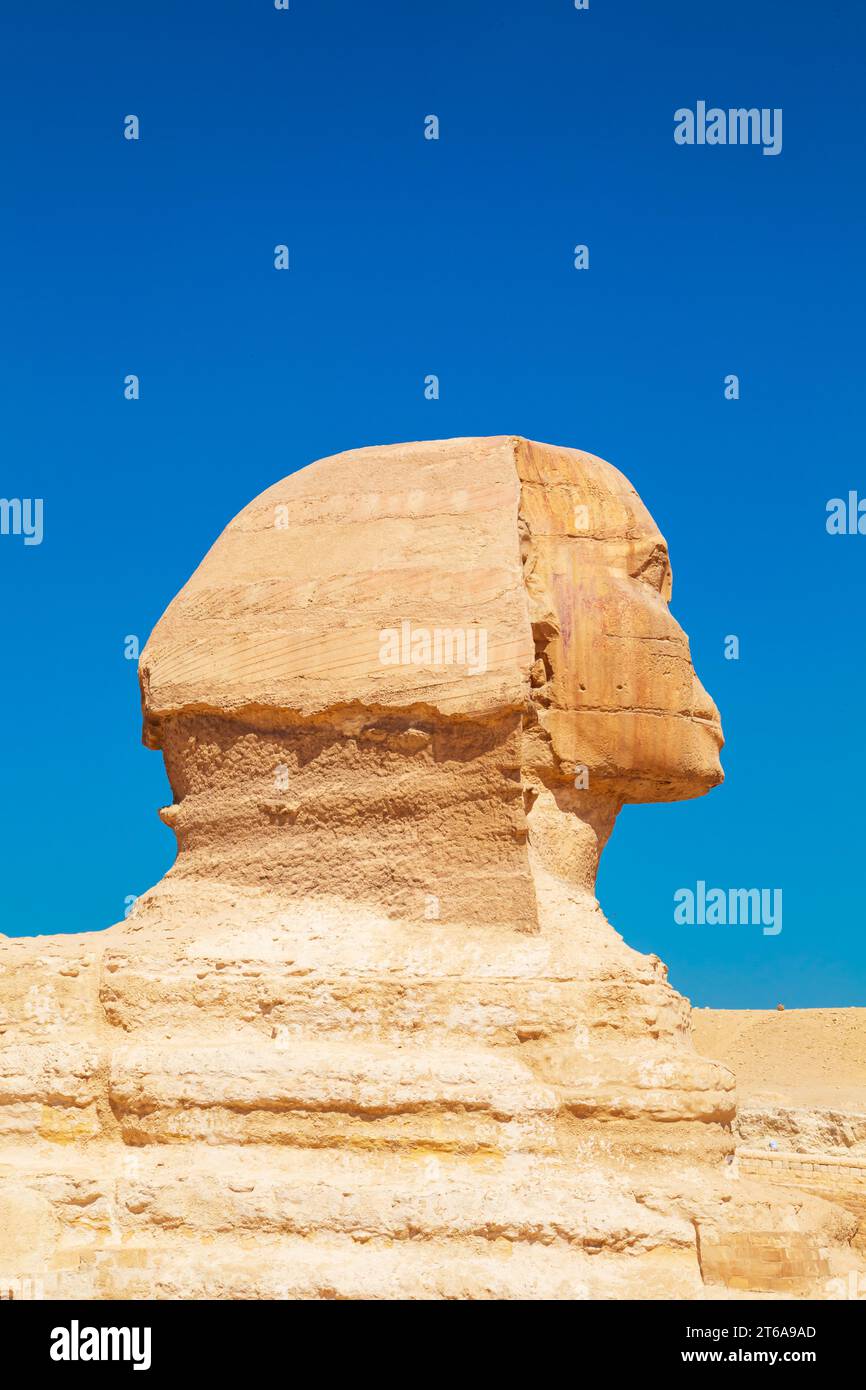 The Great Sphinx in profile against a blue sky. Giza, Egypt – October ...