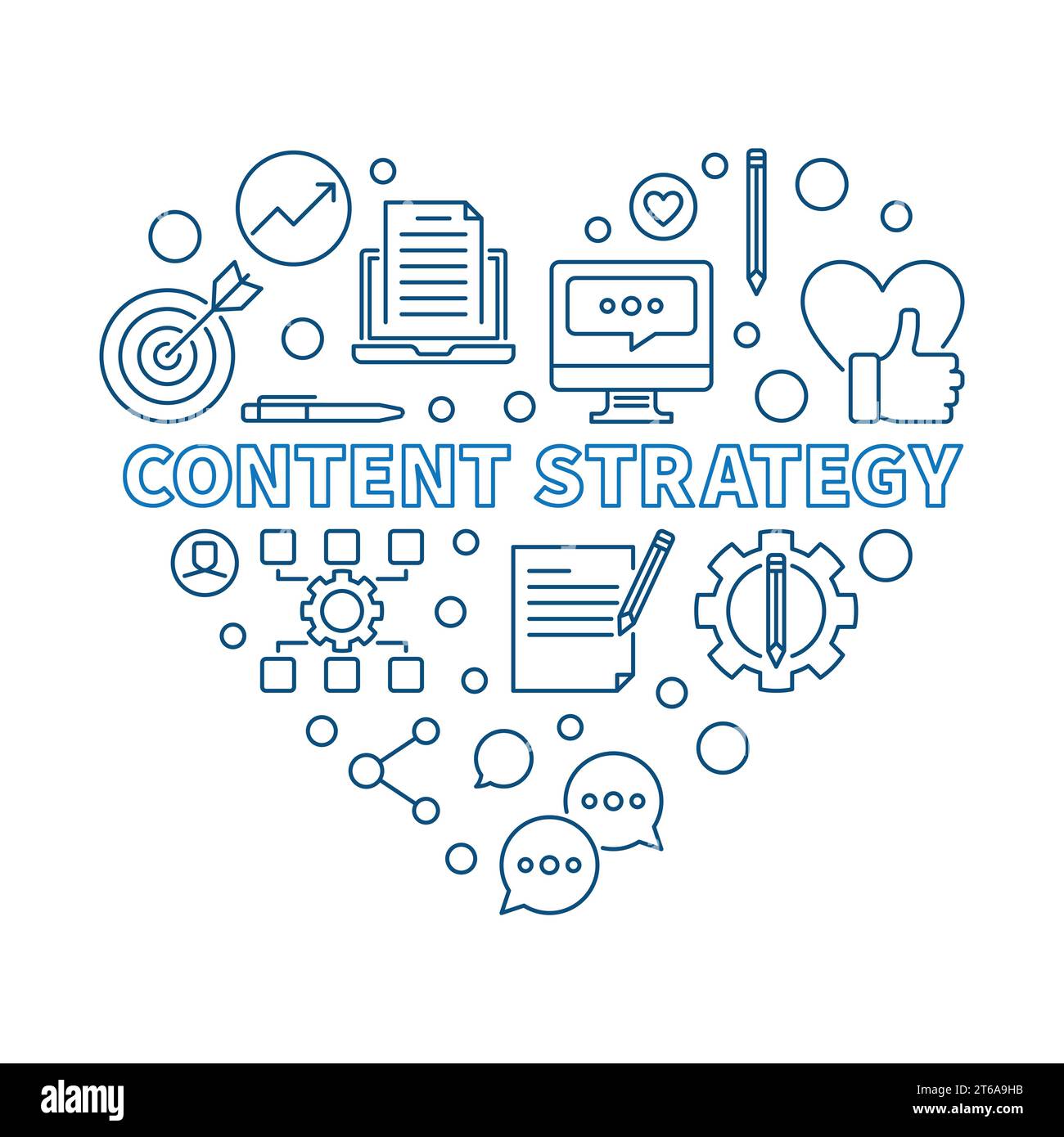 Content Strategy Heart vector blue concept linear illustration Stock ...