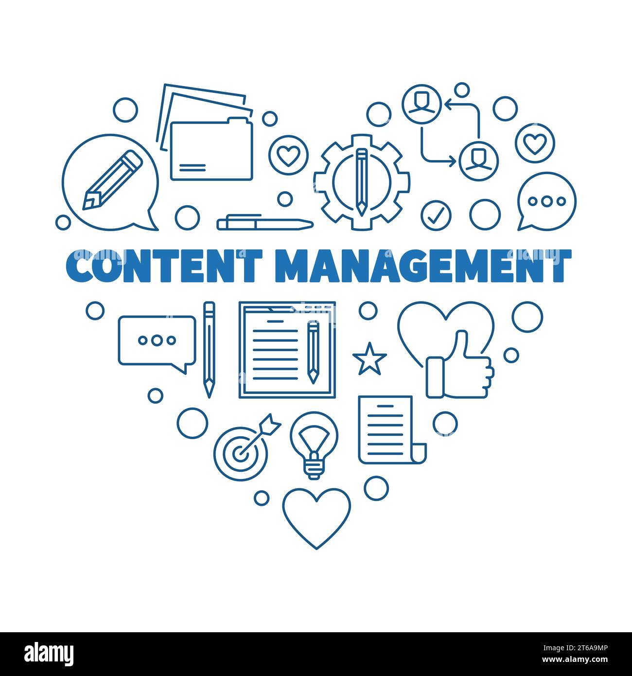 Content Management vector blue concept thin line heart illustration ... Content Management vector blue concept thin line heart illustration ...