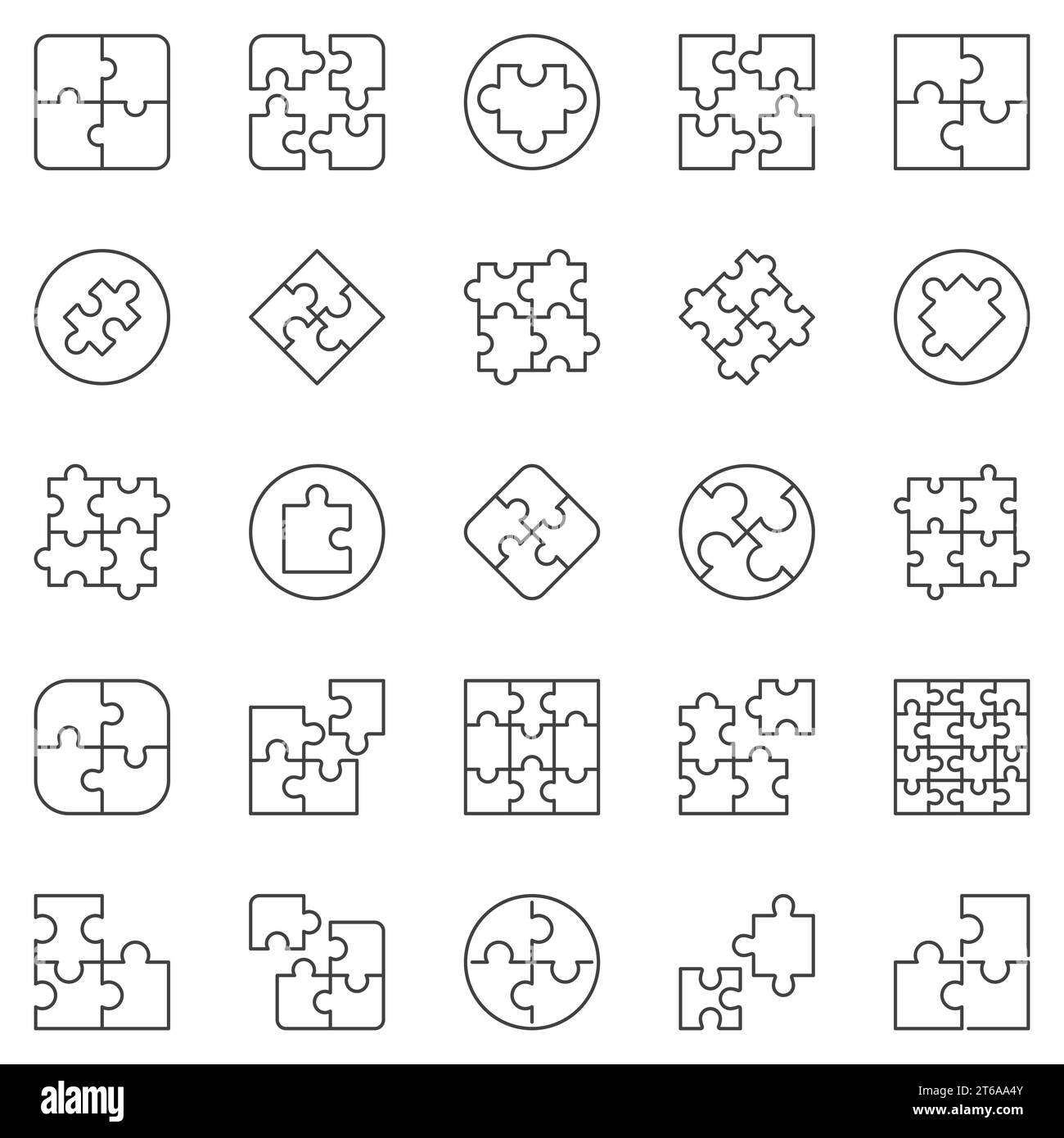 Puzzle outline icons set. Jigsaw puzzles vector concept symbols or ...