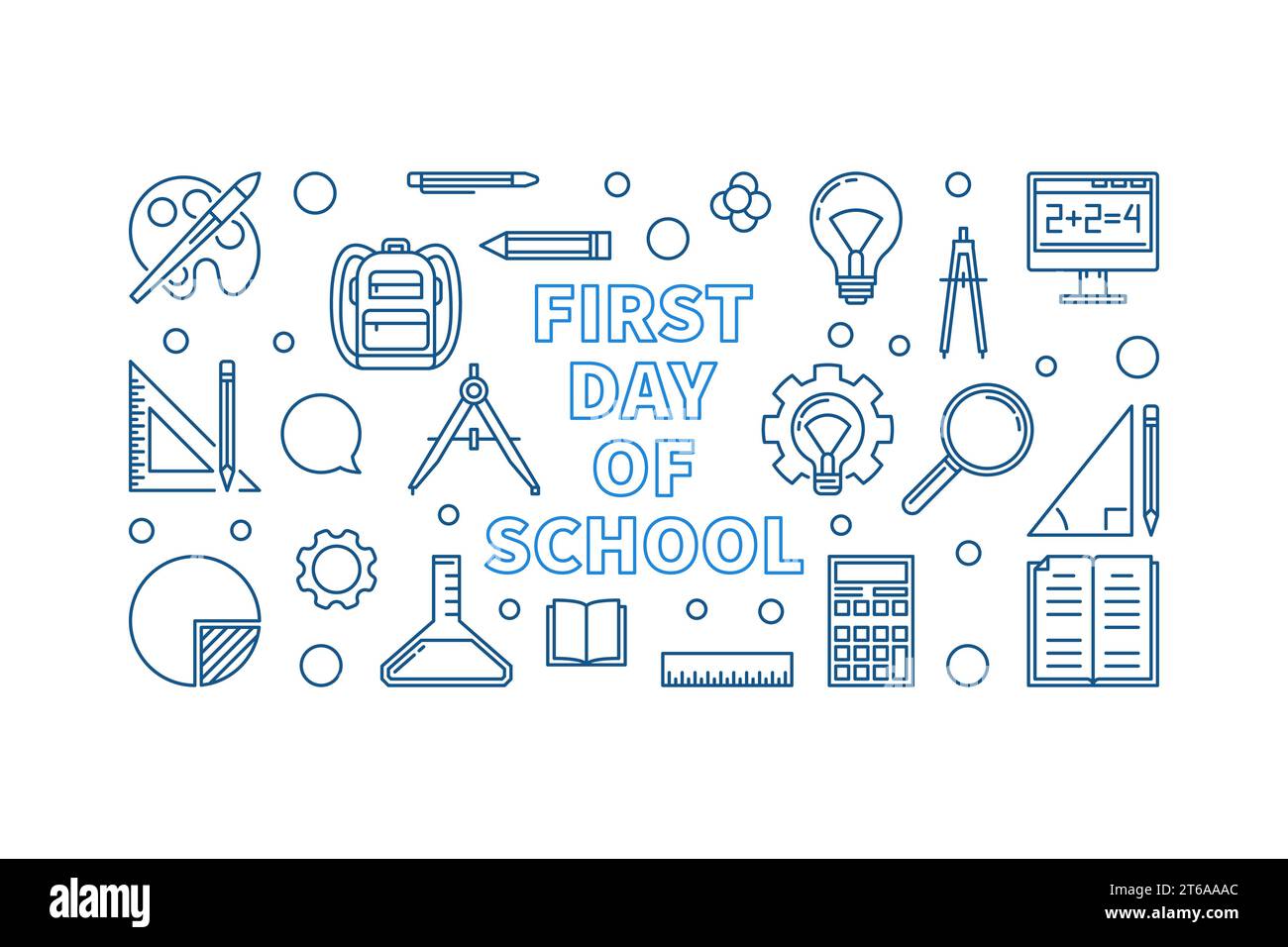 First Day of School concept horizontal banner in thin line style ...