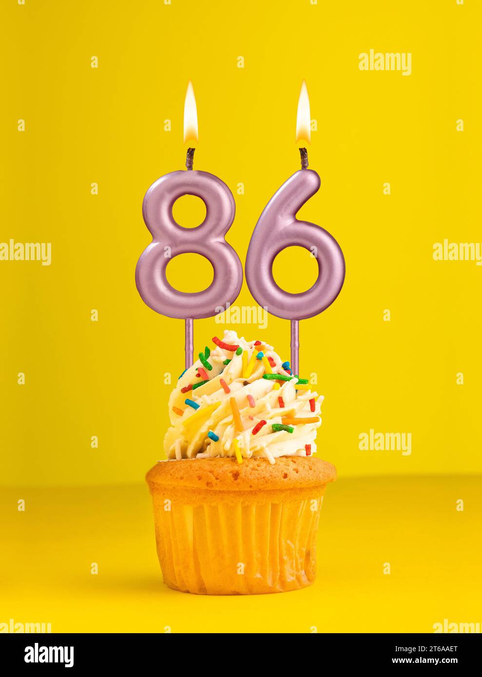 Number 86 candle - Birthday card design in yellow background Stock ...