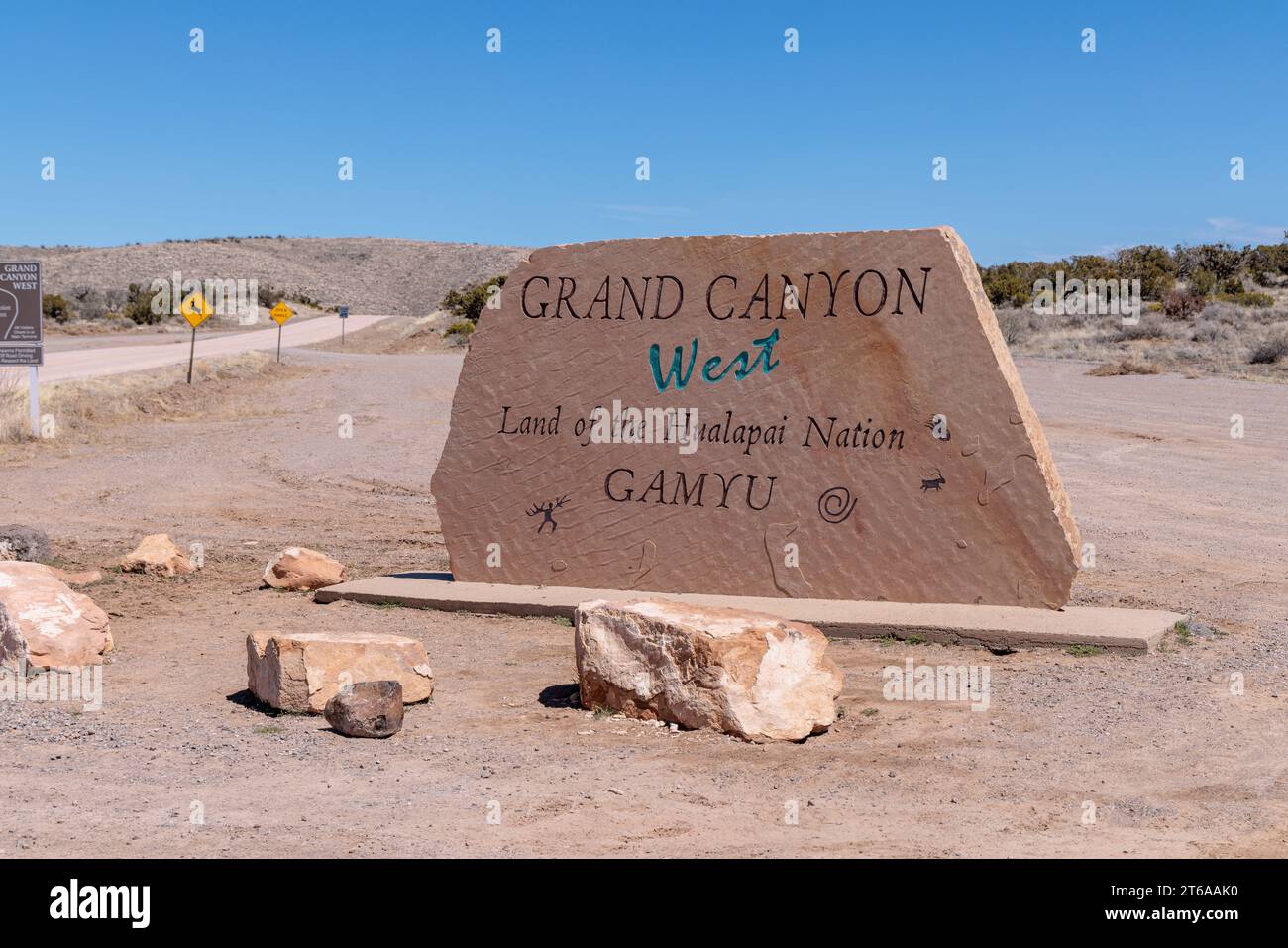 Entrance sign wlecoms visitors to Grand Canyon West near Peach Springs ...