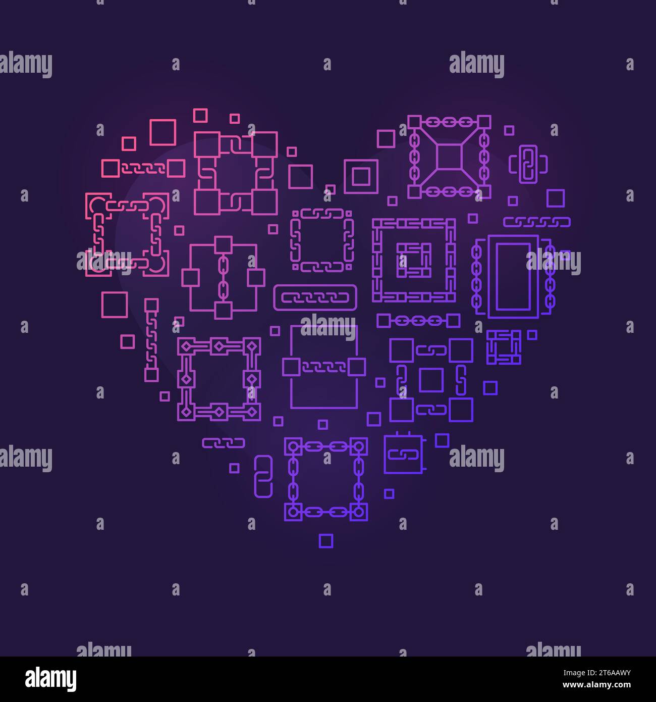 Vector Blockchain Technology concept outline colorful heart shape ...