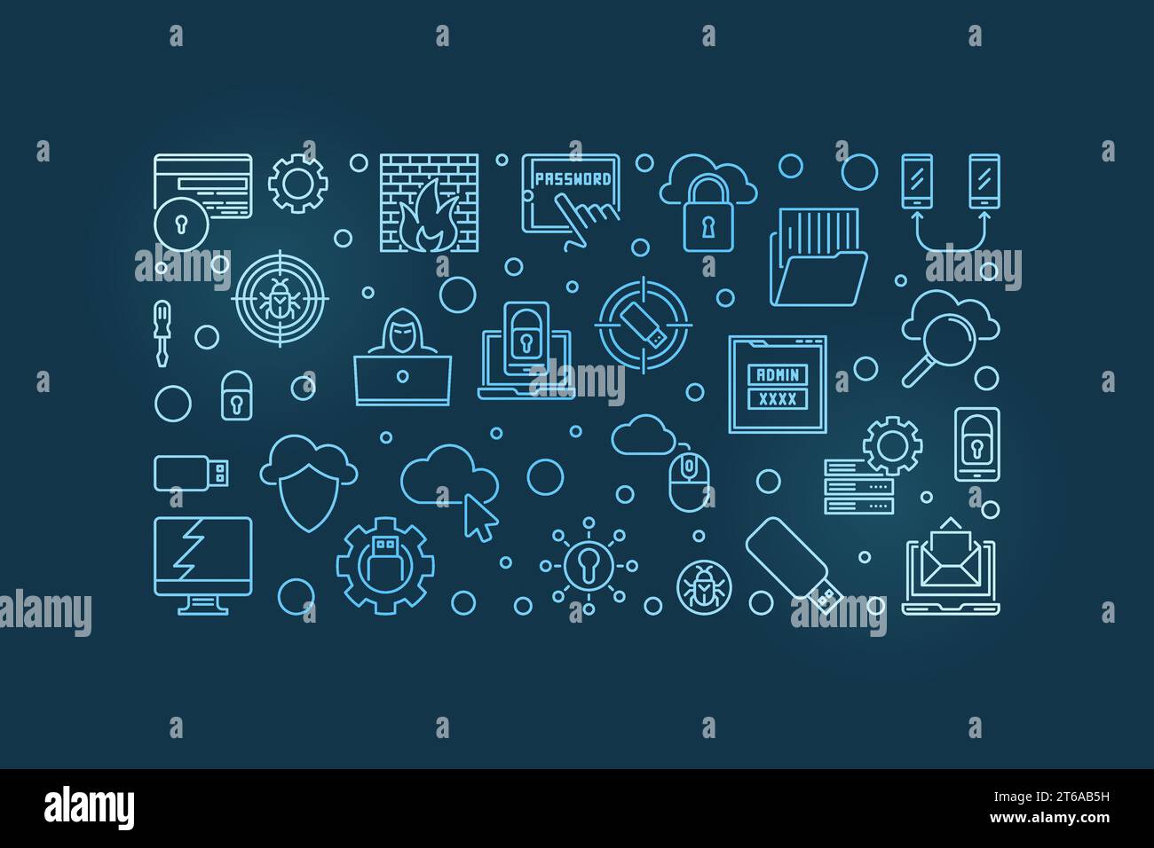 Computer Security Technology vector concept outline blue horizontal ...