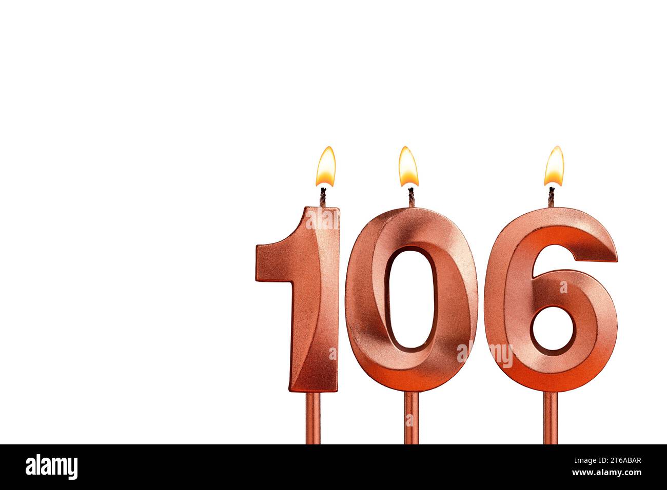 Burning candle number 106 for birthday on white background Stock Photo ...