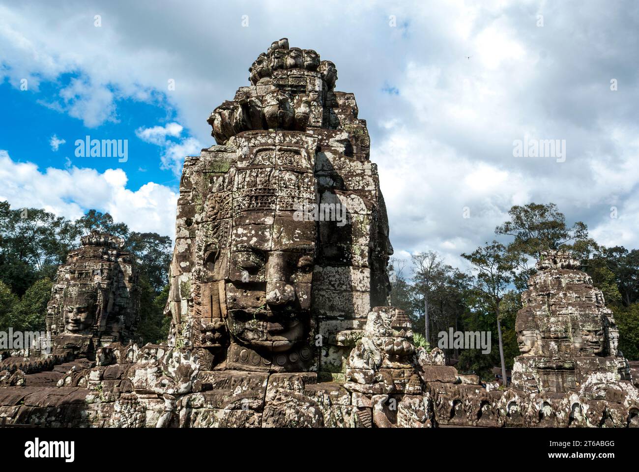 Exterior of the Bayon temple with gargantuan faces, Angkor Thom, Angkor ...
