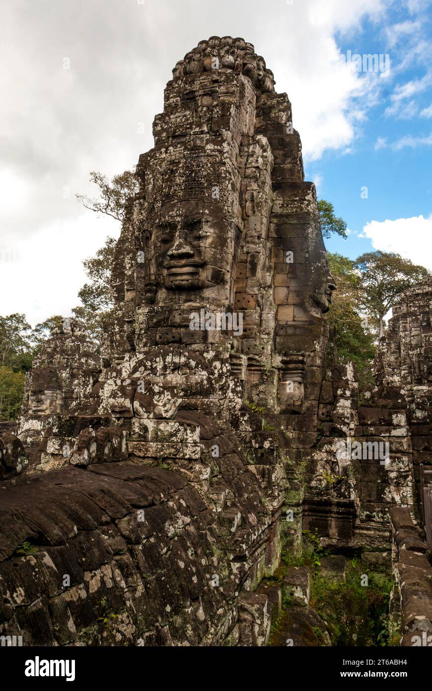 Exterior of the Bayon temple with gargantuan faces, Angkor Thom, Angkor ...