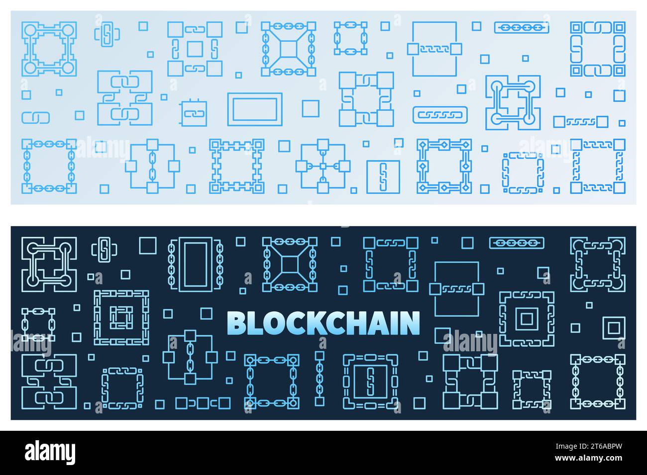 2 Blockchain thin line concept horizontal colorful banners - Block ...
