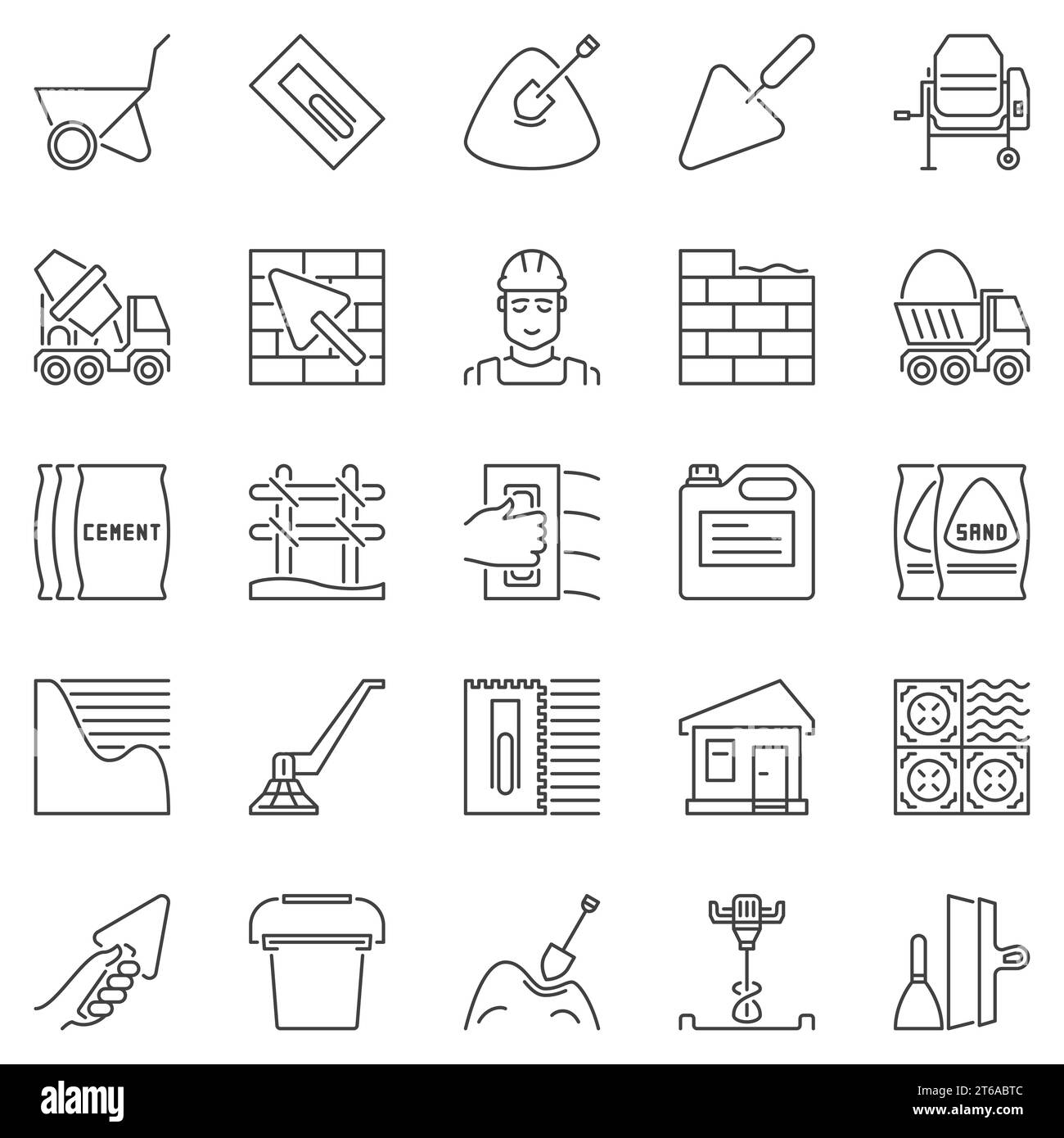 Cement and Concrete outline icons set. Vector construction concept ...