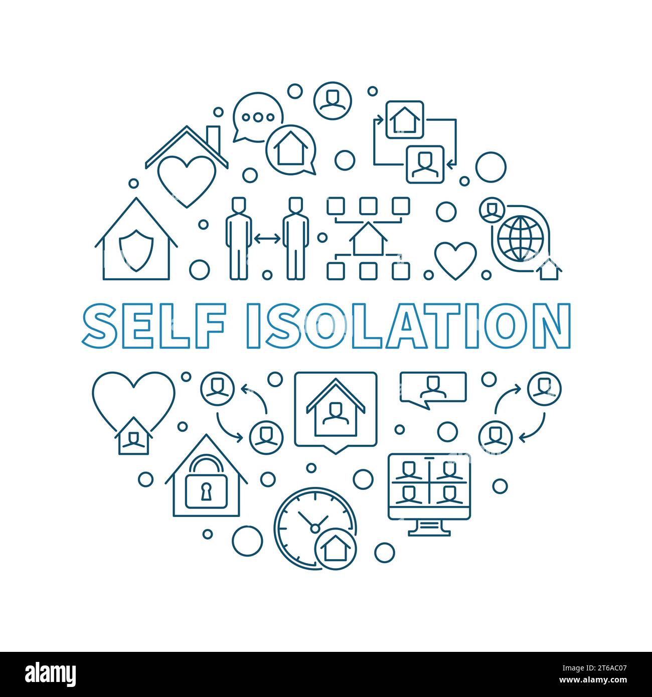 Self Isolation vector concept round minimal illustration in thin line ...