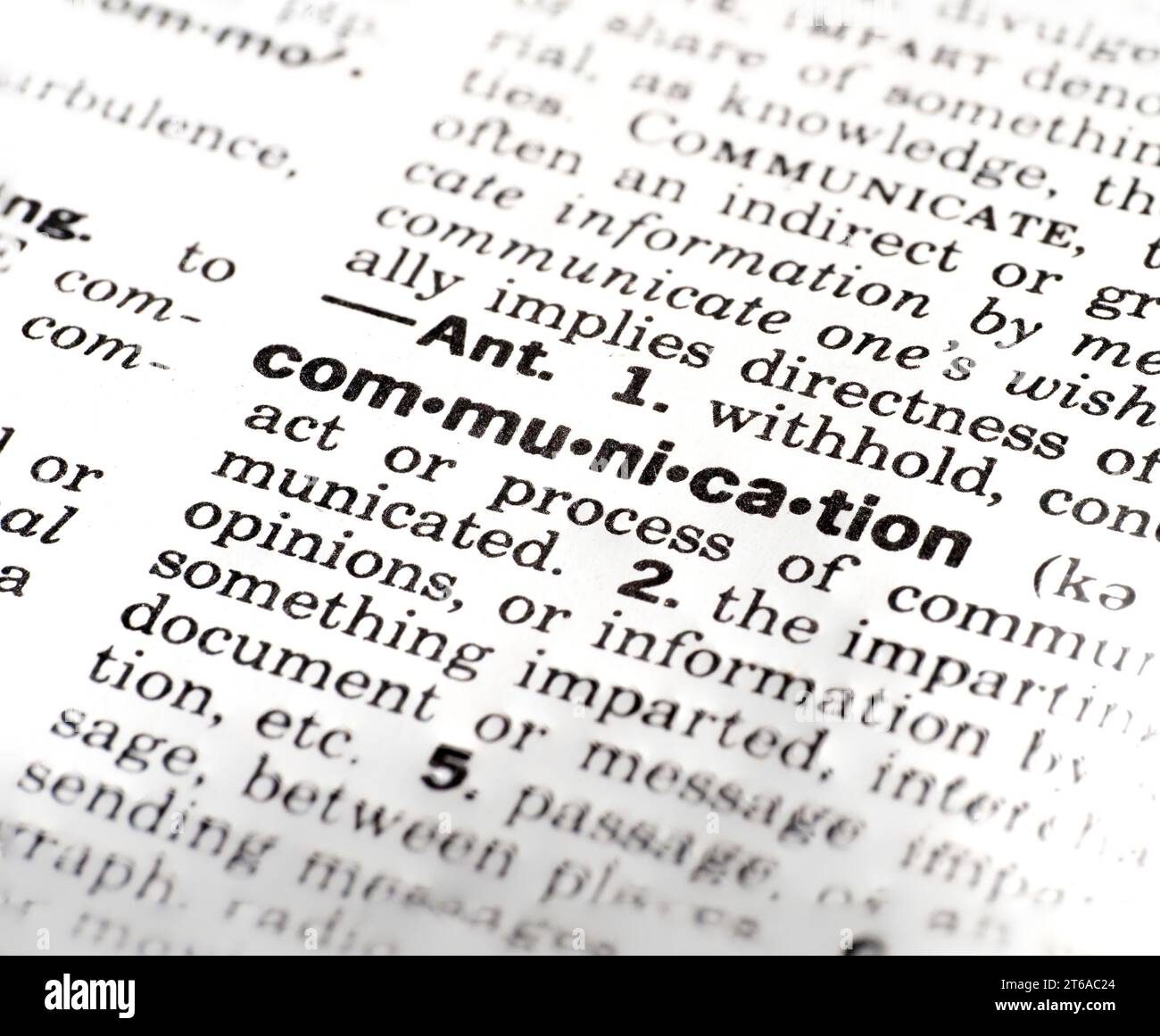 Closeup dictionary definition of the word communication Stock Photo - Alamy