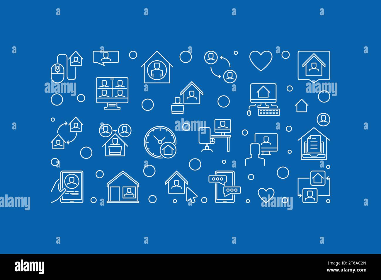 Home Office vector concept outline horizontal illustration or banner on ...