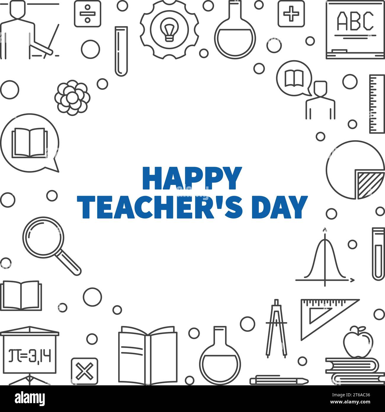 Vector Happy Teachers Day concept illustration or frame in thin line ...