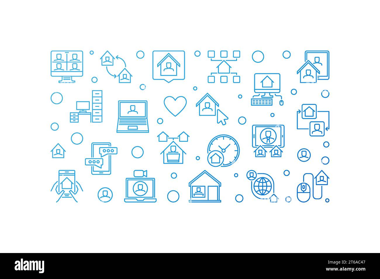 Freelance and Remote Work outline vector blue concept horizontal ...