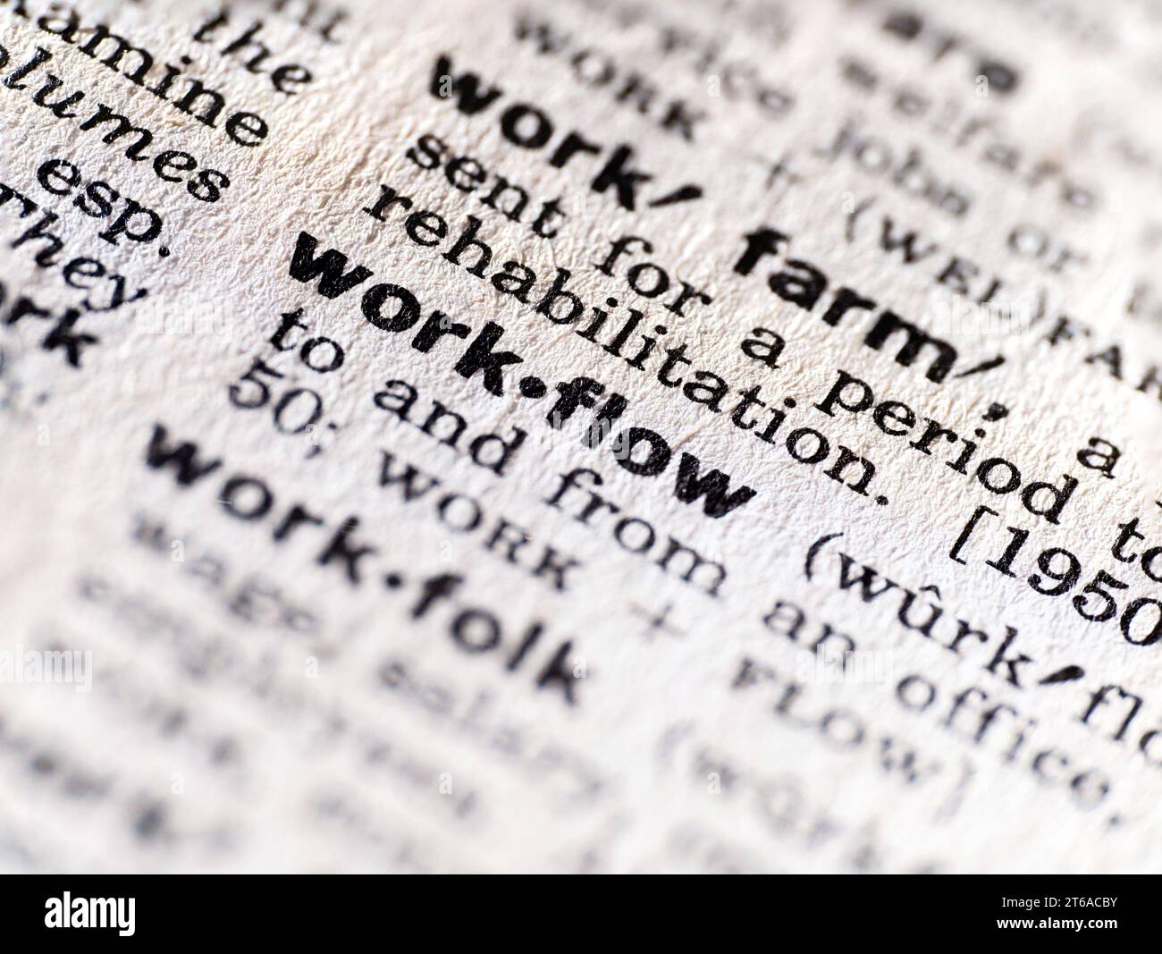 Closeup dictionary definition of the word workflow Stock Photo - Alamy