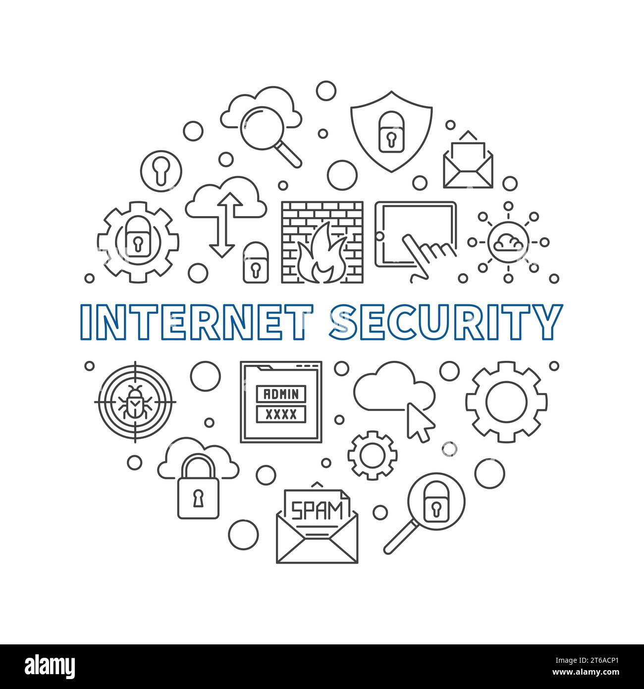 Vector Internet Security round concept illustration in thin line style ...