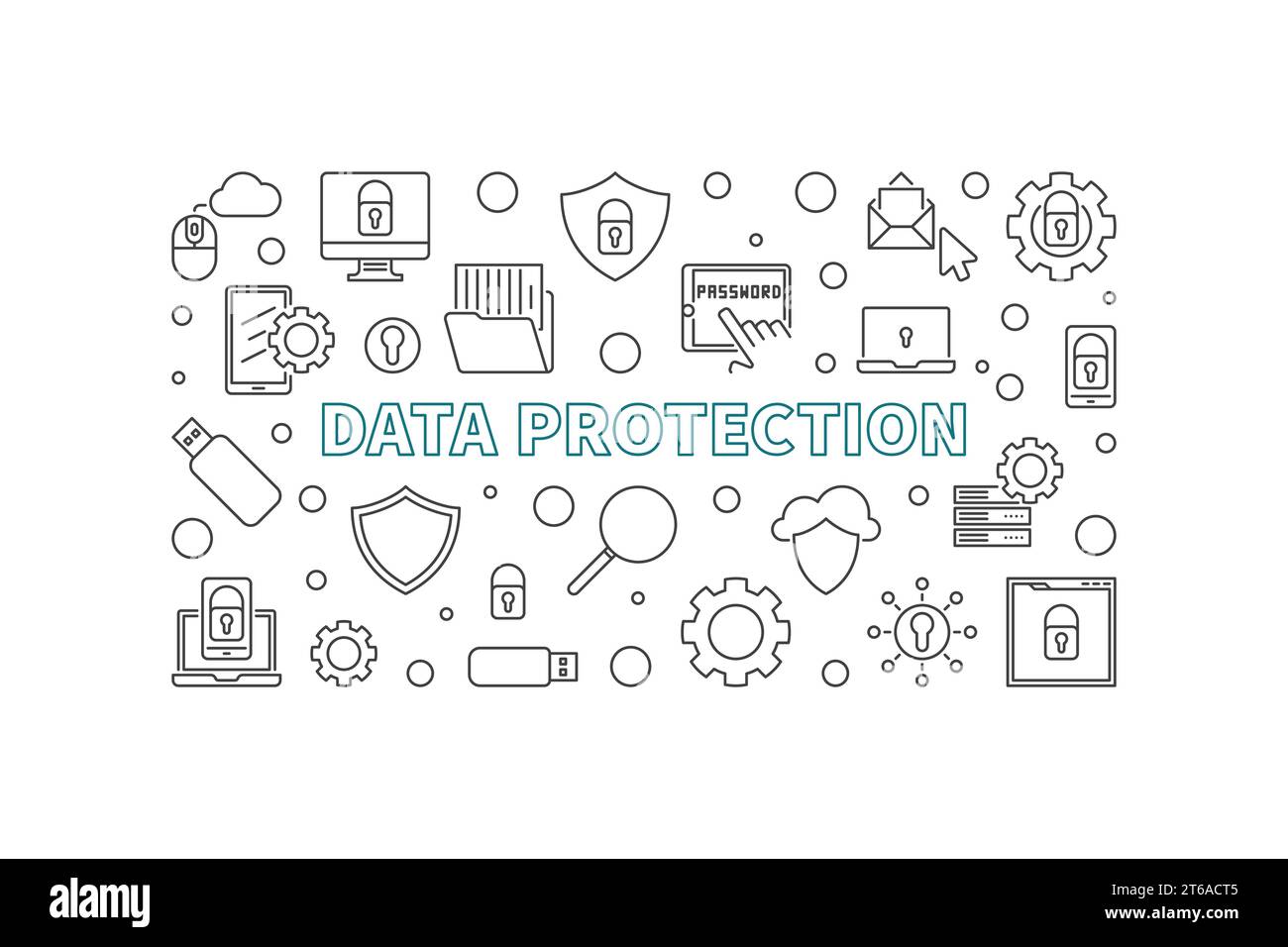 Data Protection concept minimal horizontal illustration in outline ...