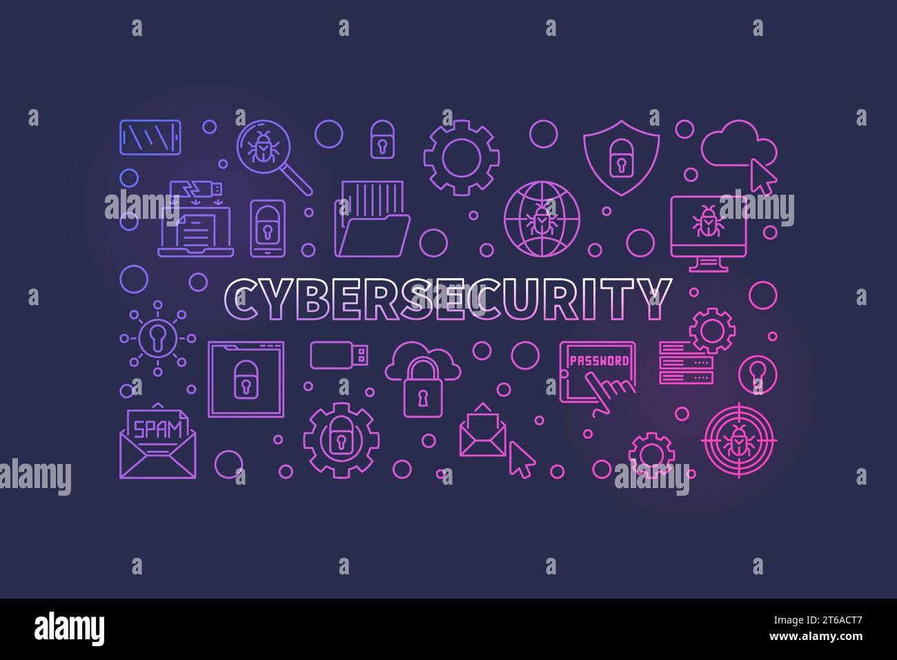 Cybersecurity vector concept outline colored horizontal illustration or ...