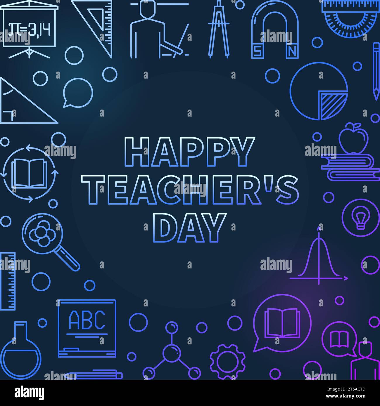 Happy Teachers Day vector concept colorful linear illustration or frame ...