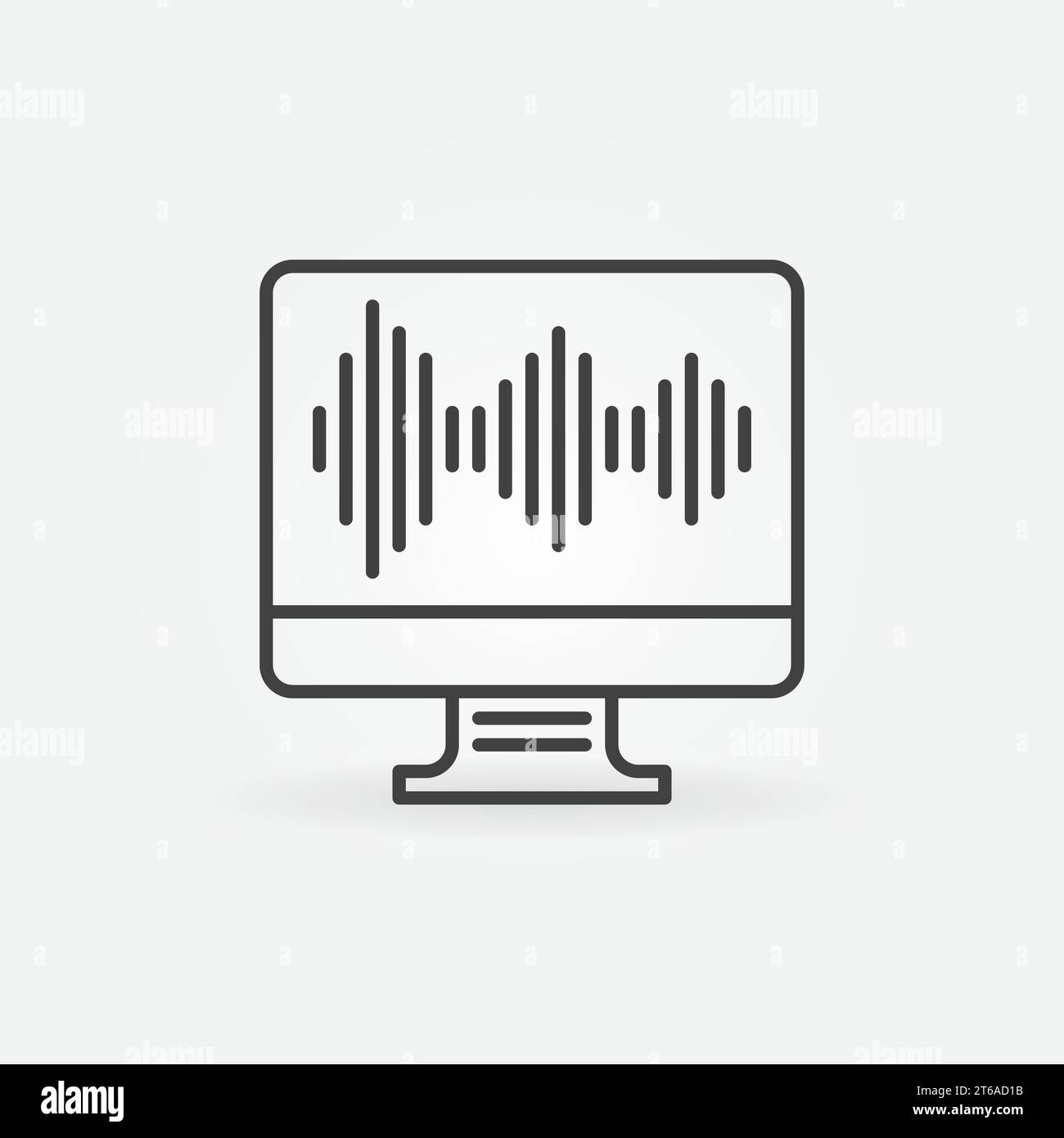 Computer Display with Sound wave line icon. Sound Editing linear vector ...