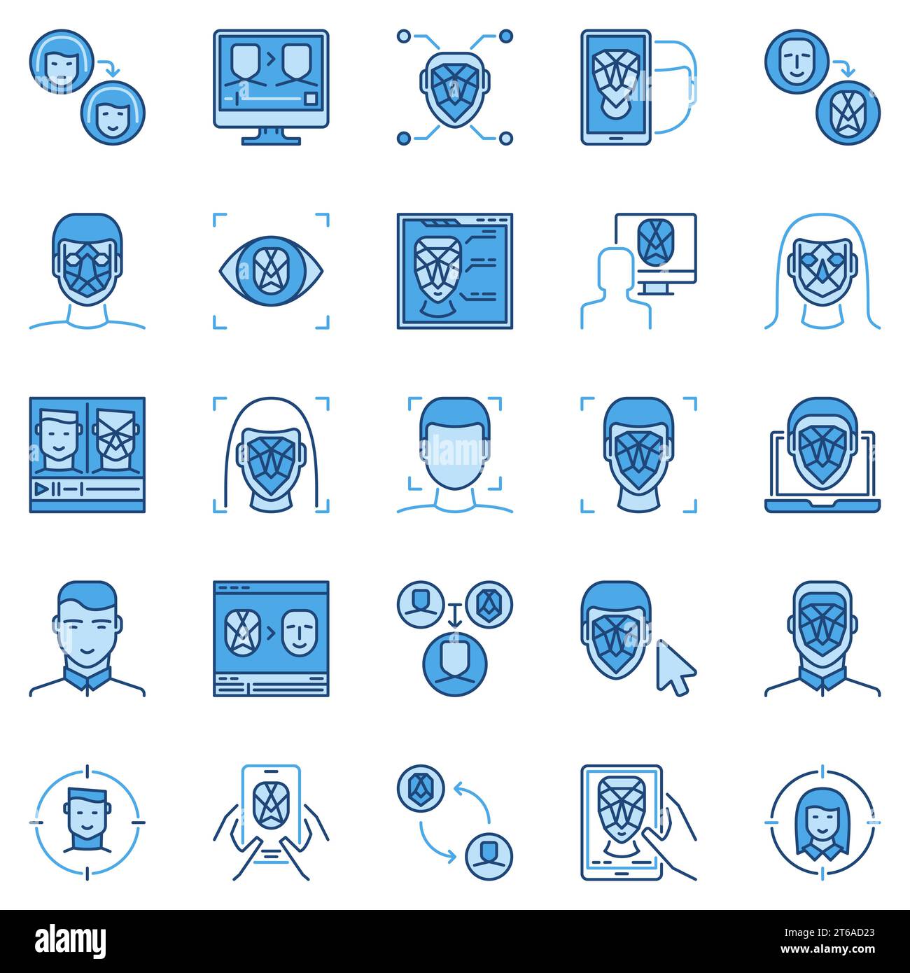 Face Detection And Deepfake Blue Modern Icons Collection Vector Human