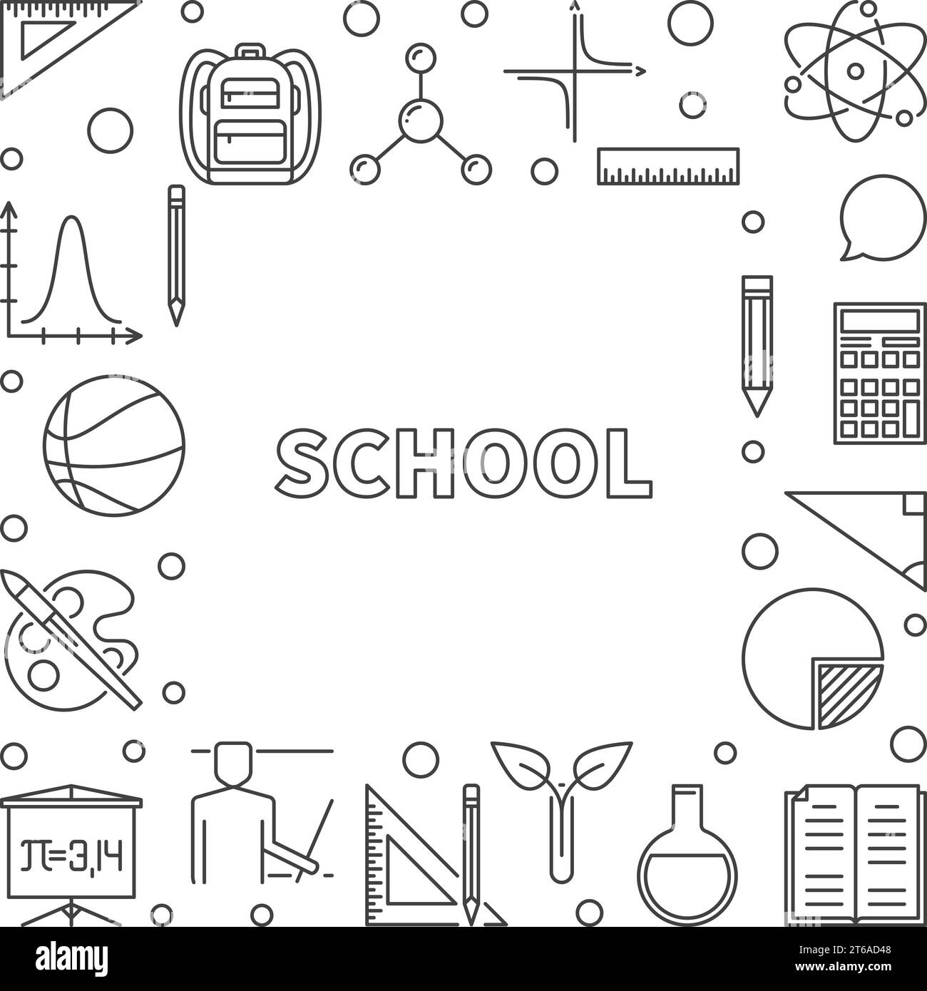 School concept minimal frame in thin line style. Vector linear ...